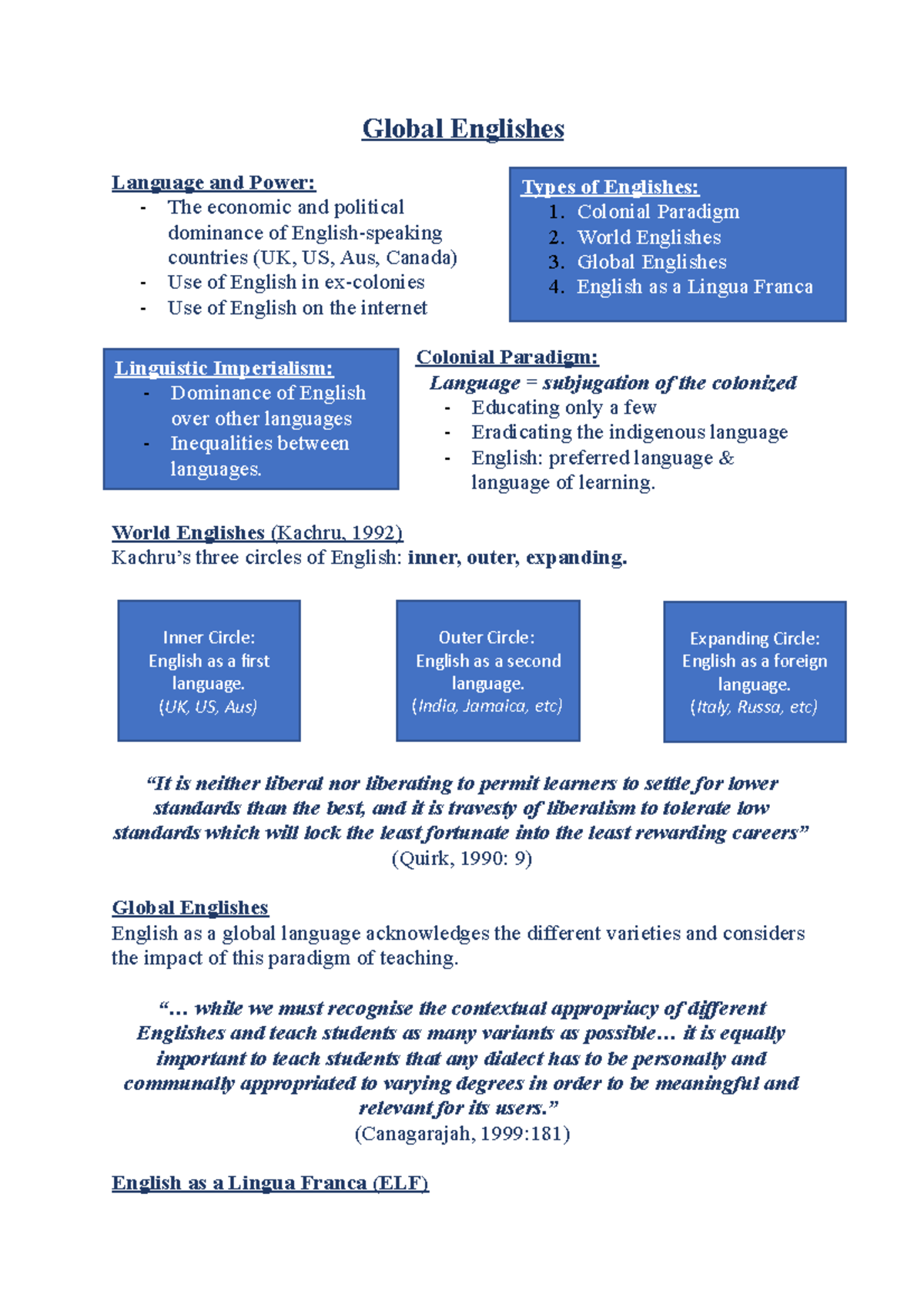 Global Englishes - Lecture notes 7 - Global Englishes Language and ...