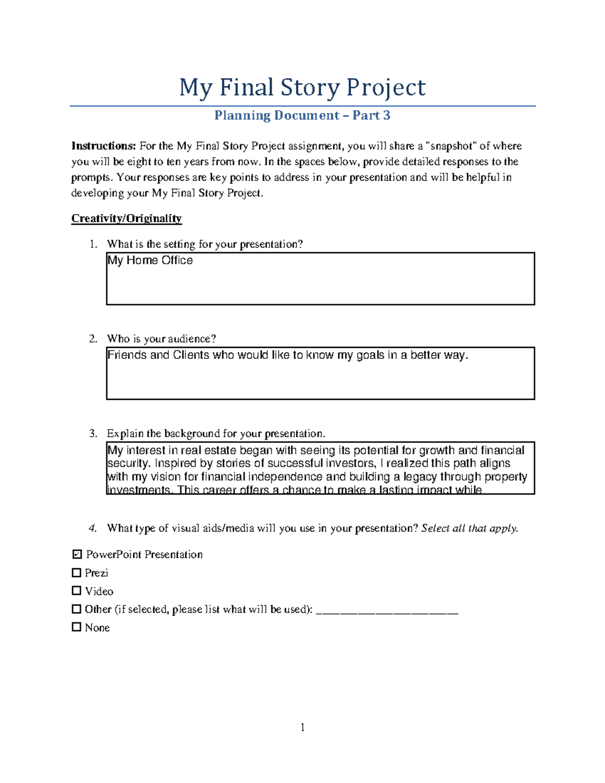 My Final Story Project Gerald - 1 My Final Story Project Planning ...