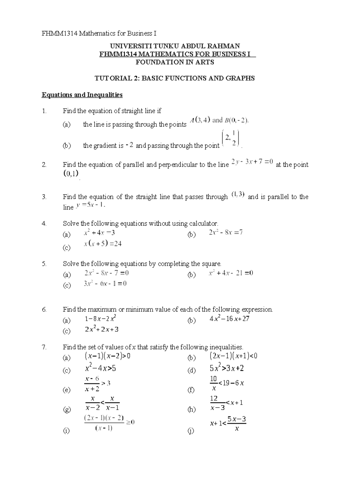 FHMM1314 MB1 Tutorial 2 202301 updated - UNIVERSITI TUNKU ABDUL RAHMAN FHMM1314 MATHEMATICS FOR ...