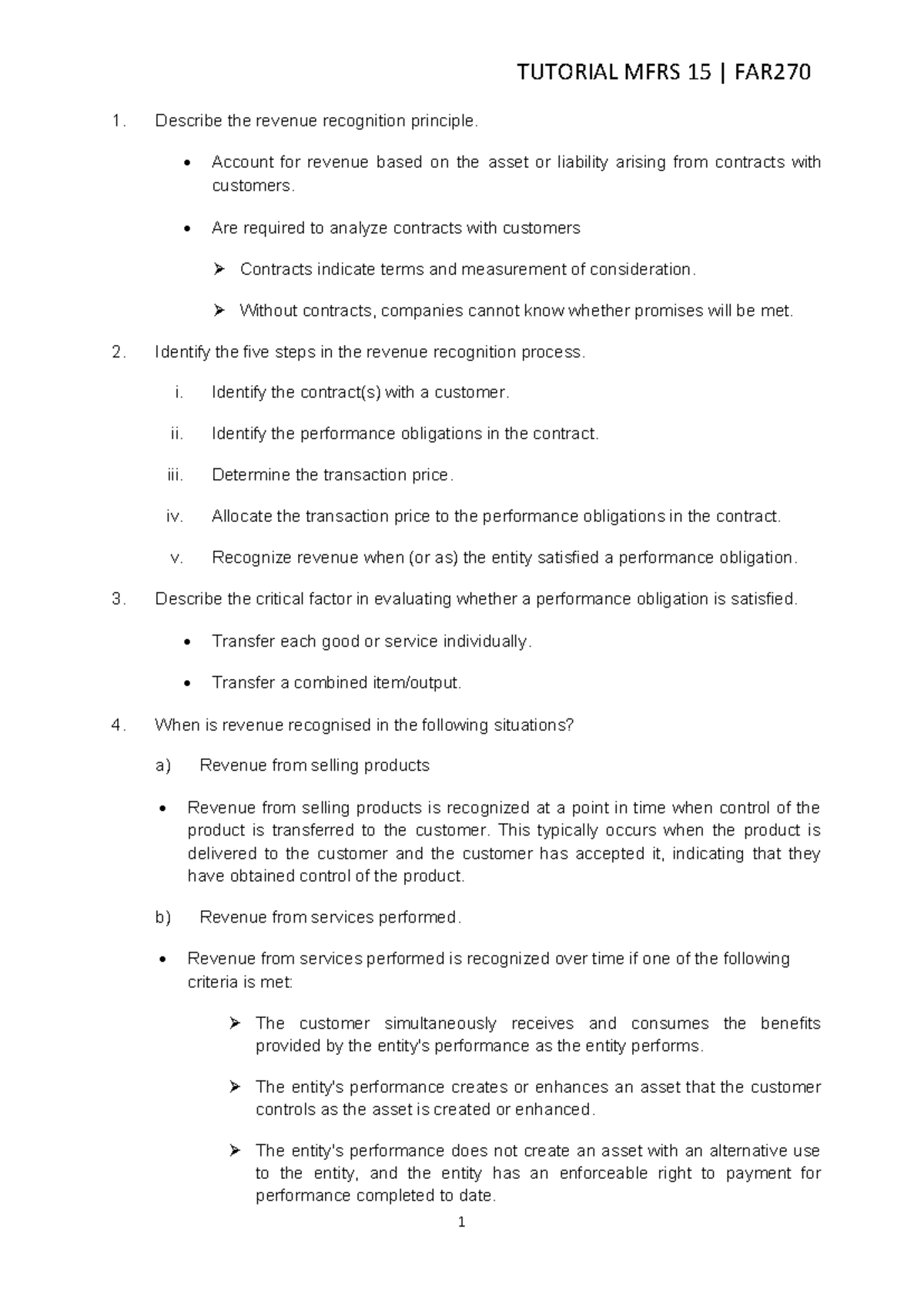 MFRS 2 - FAR270 - TUTORIAL MFRS 15 | FAR 1 Describe the revenue ...