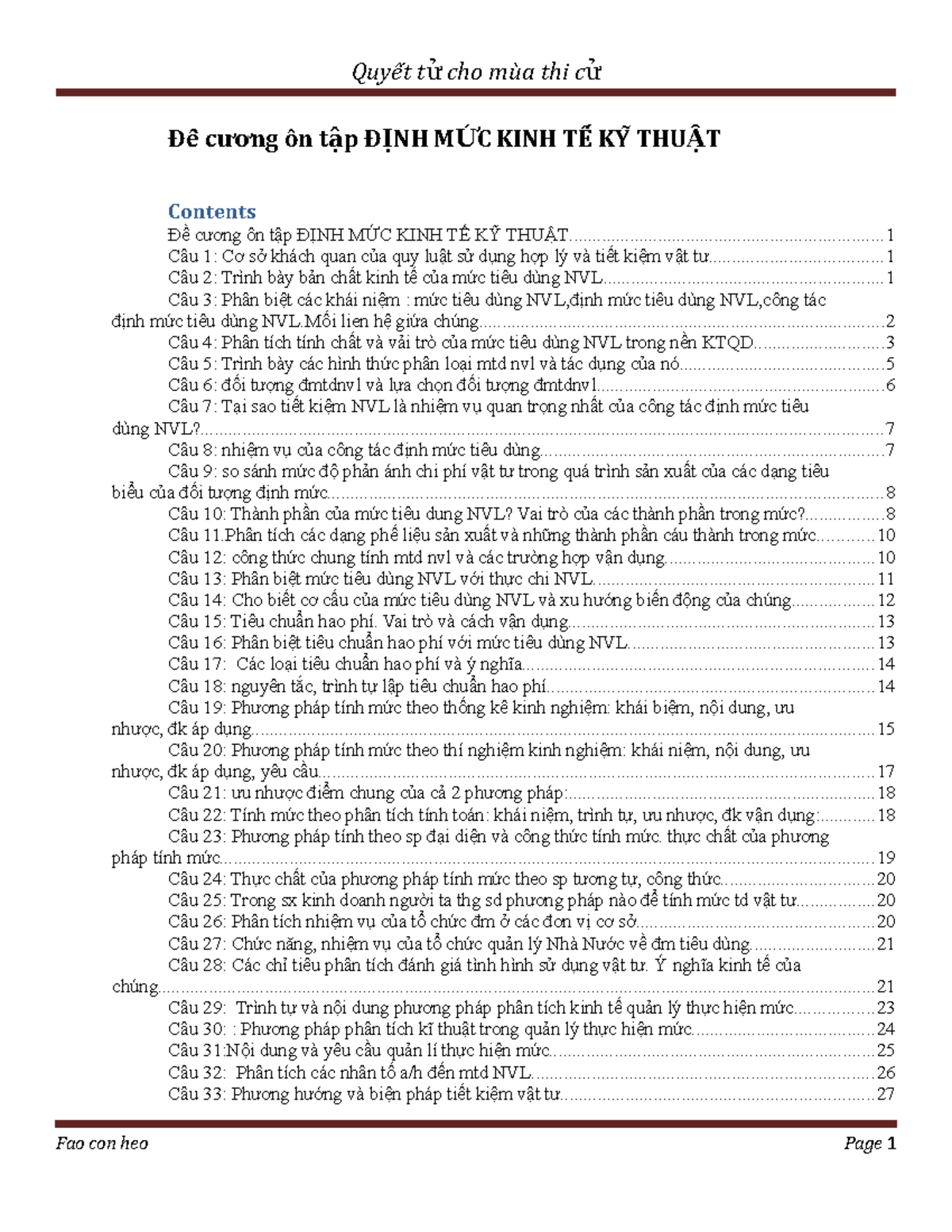Đề cương Định mức KTKT (59 câu) - Đềề c ng ôn t p Đ NH M C KINH TẾẾ KỸỸ ...