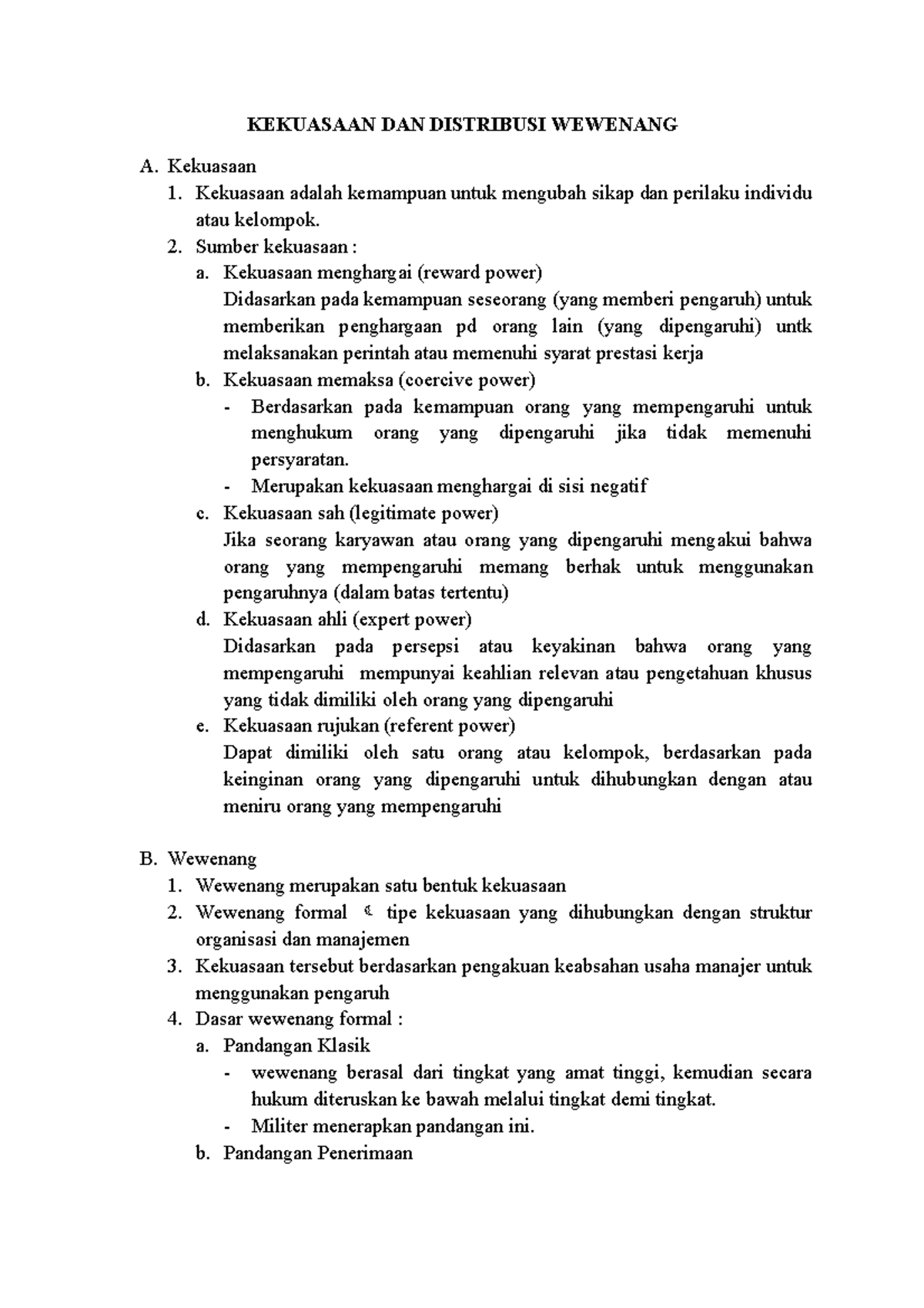 Kekuasaan Dan Distribusi Wewenang - KEKUASAAN DAN DISTRIBUSI WEWENANG A ...