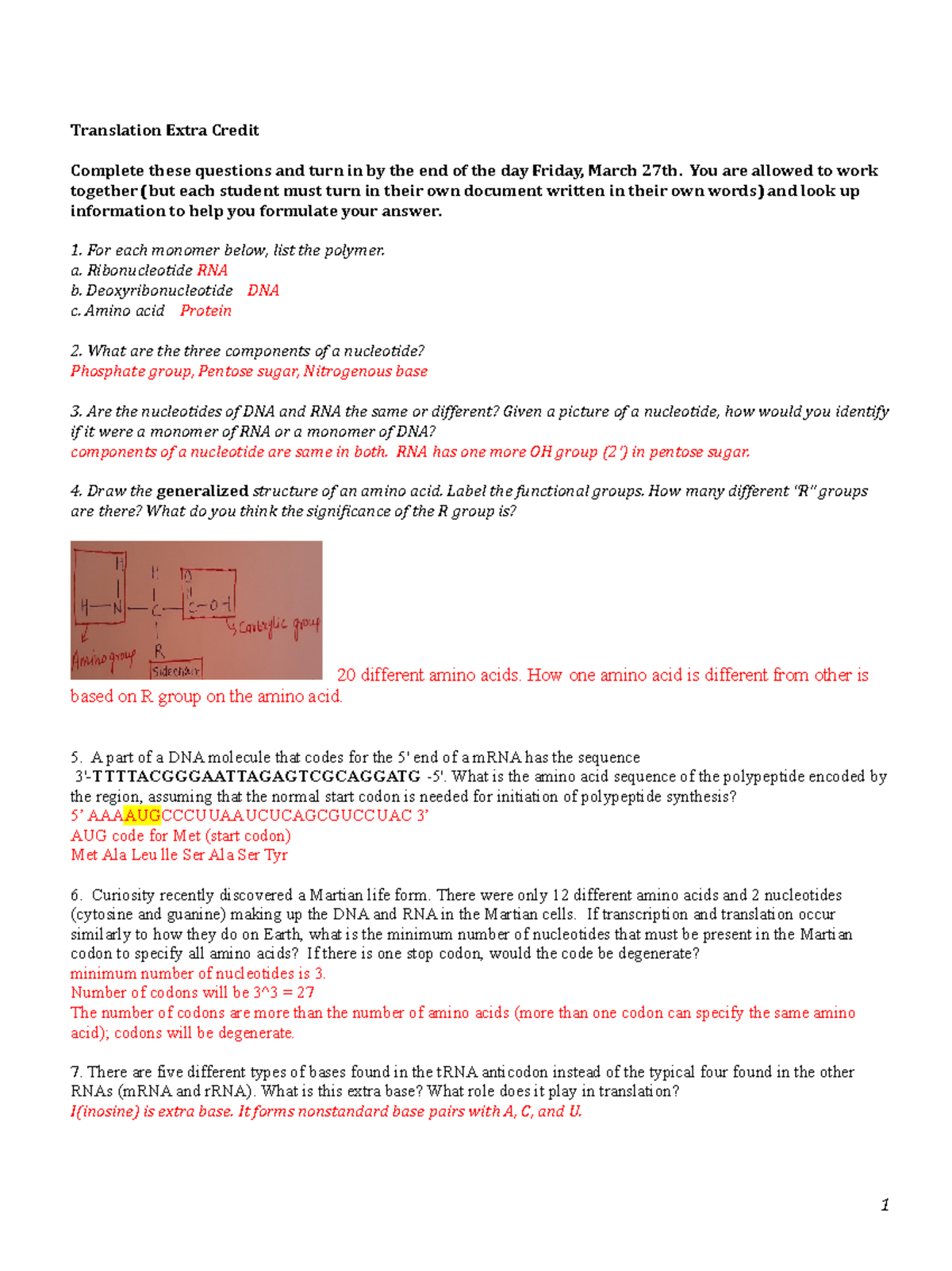 Translation Extra Credit - Translation Extra Credit Complete these questions and turn in by the ...