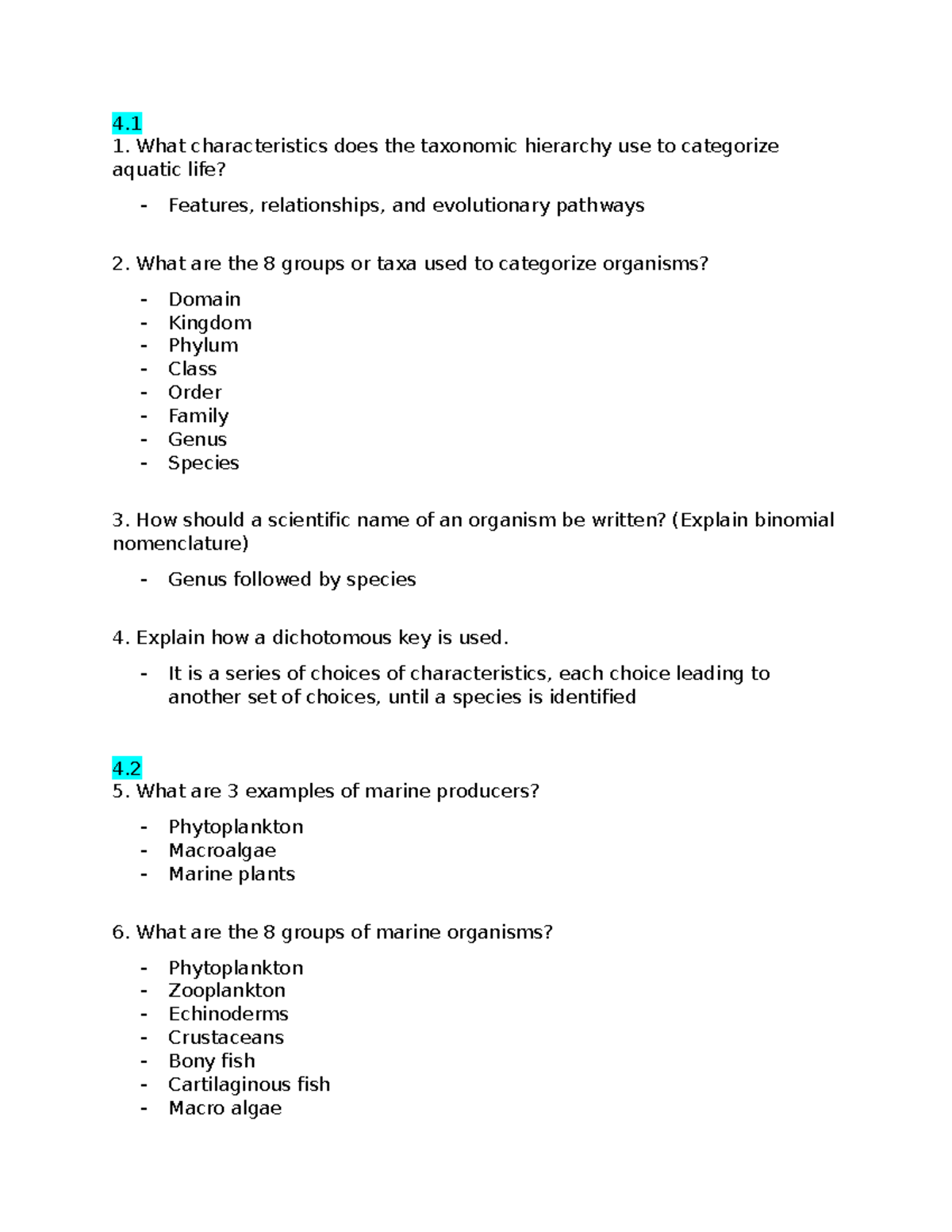 Marine chapter 4 reading guide - What characteristics does the ...
