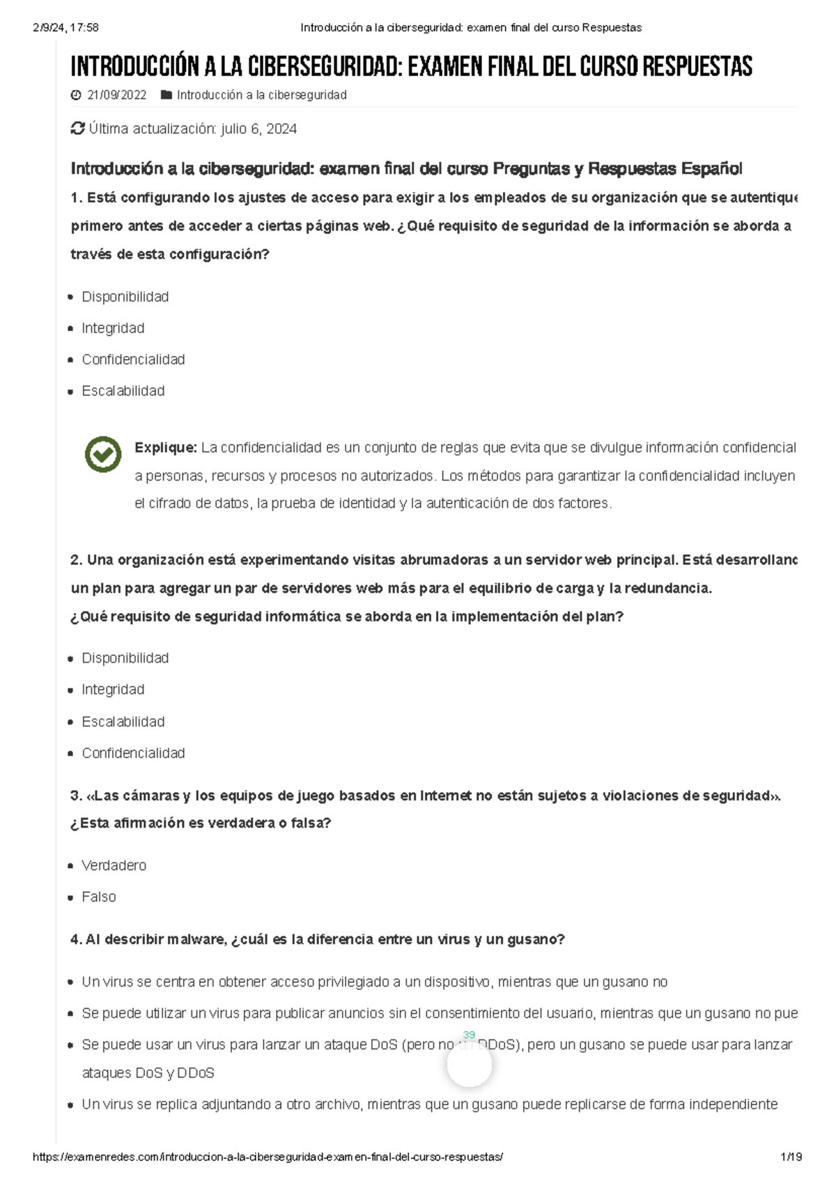 Introducción a la ciberseguridad examen final del curso Respuestas - Introducción a la - Studocu