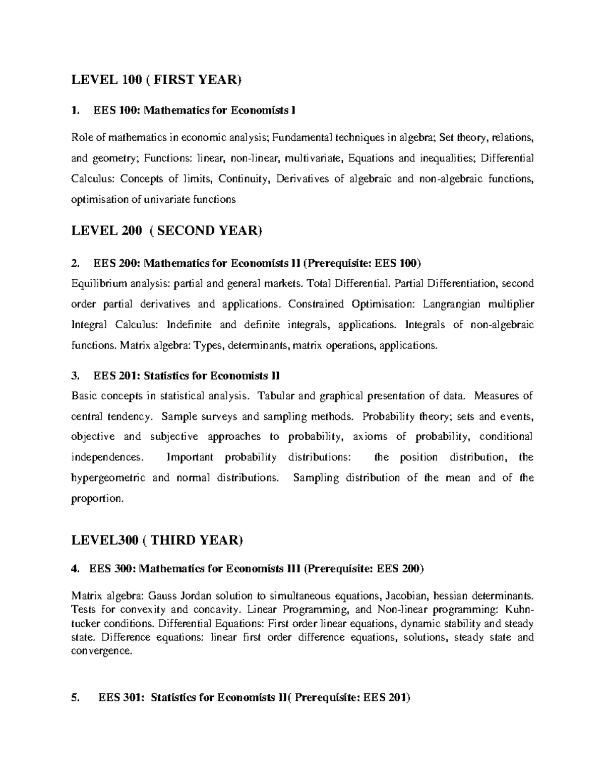 Bachelor of Economics and Statistics - LEVEL 100 ( FIRST YEAR) EES 100 ...