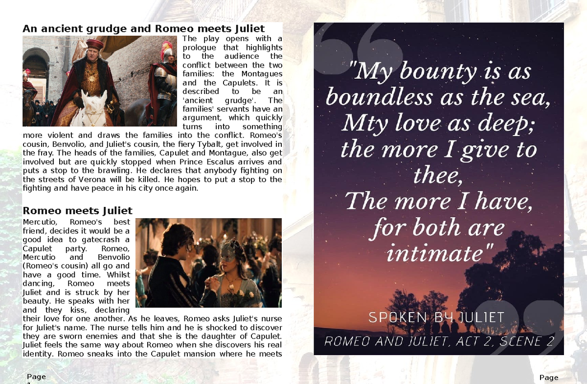 Romeo AND Juliet Summary final - Page Page An ancient grudge and Romeo ...