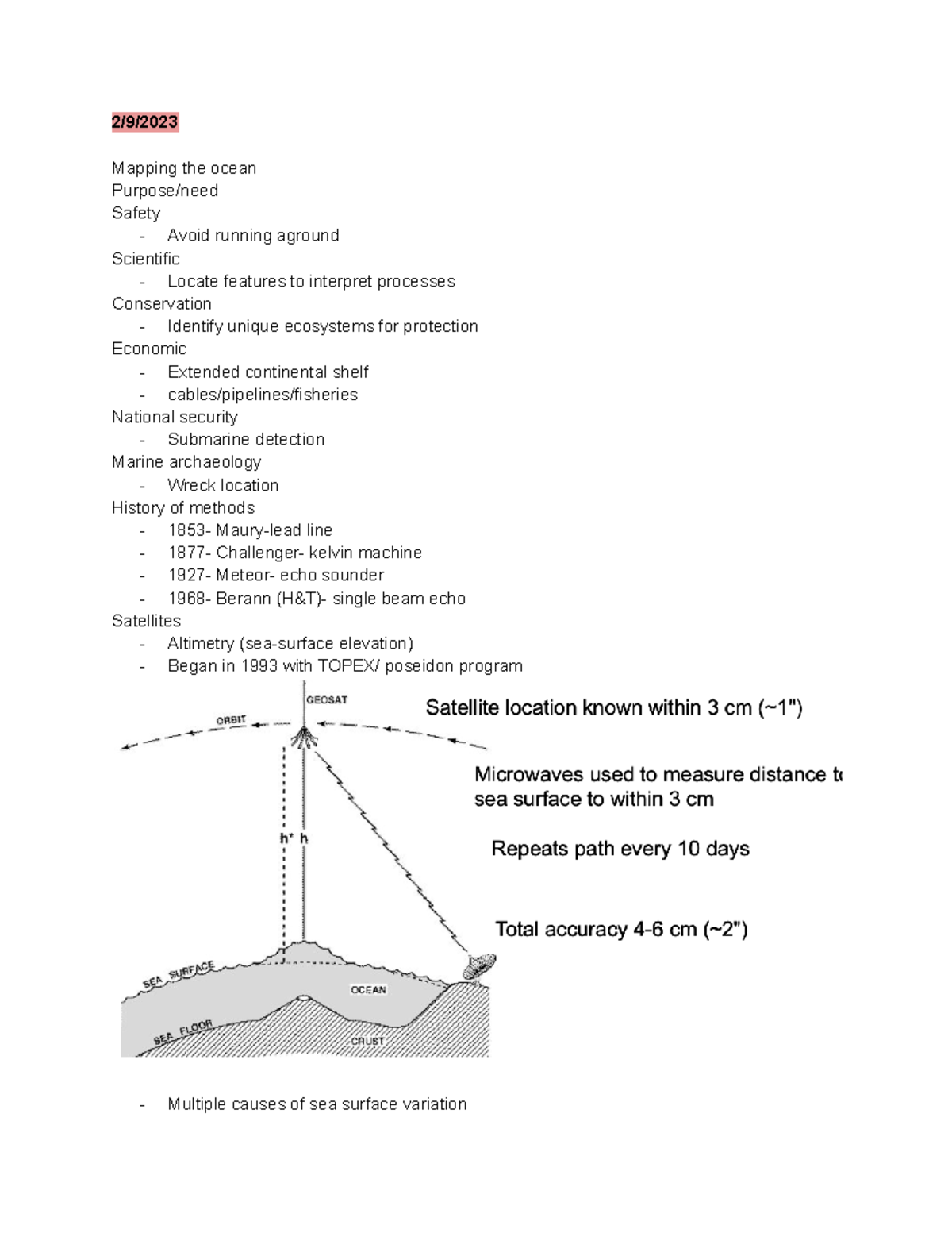 OCG 111 Week 3 - Week 3 - 2/9/ Mapping the ocean Purpose/need Safety ...