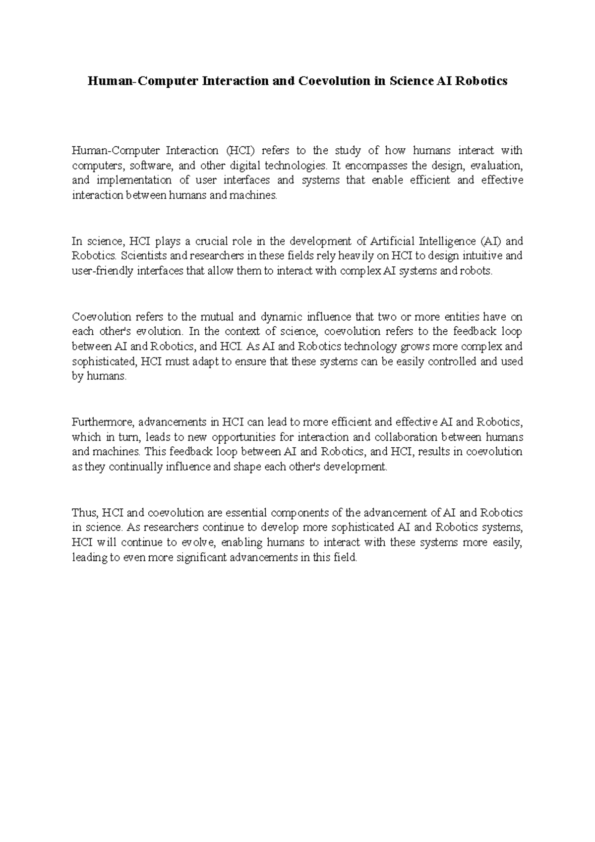 Human-Computer Interaction and Coevolution in Science AI Robotics - Human-Computer Interaction ...