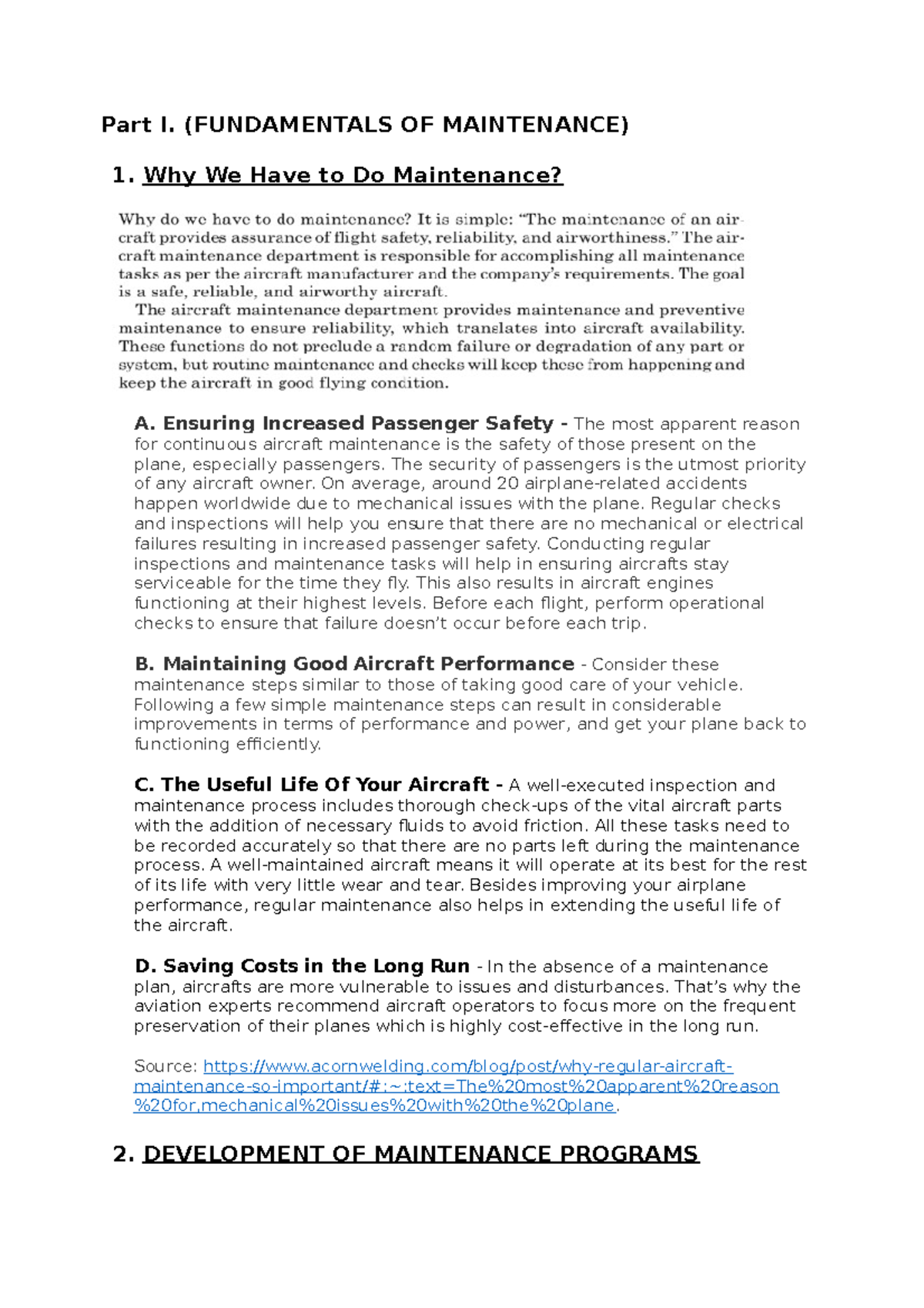AMT-324 Research Paper - Part I. (FUNDAMENTALS OF MAINTENANCE) 1. Why ...
