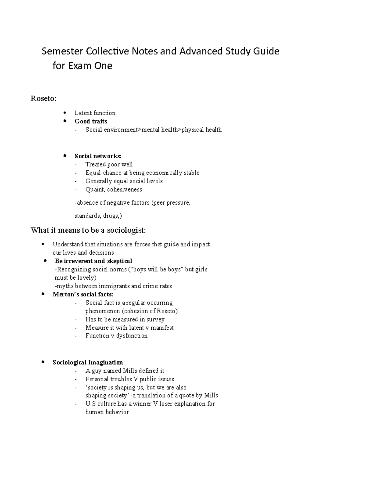 Semester Collective Notes and Advanced Study Guide for Exam One ...