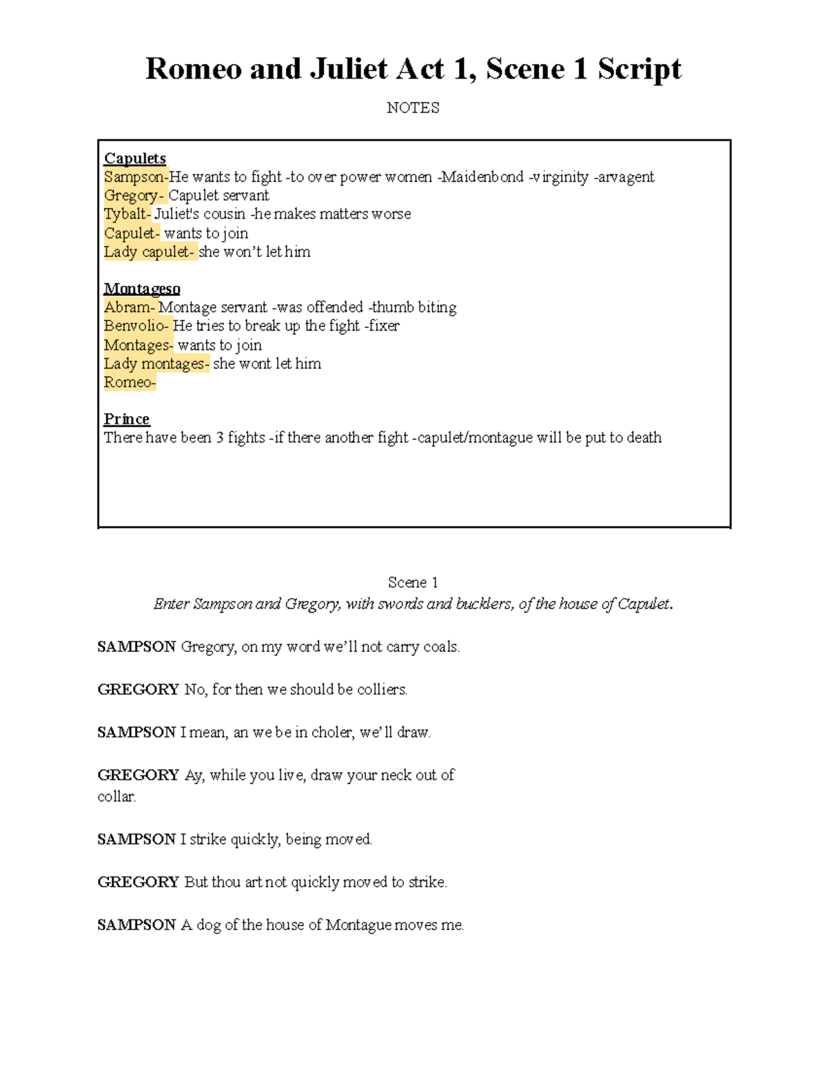 Aaliyah Martinez - Romeo and Juliet Act 1, Scene 1 Script - Romeo and ...