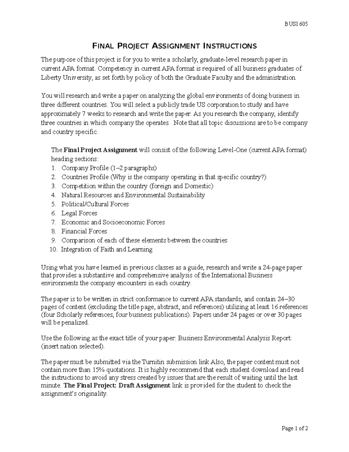 Final Project Assignment Instructions - BUSI 605 FINAL PROJECT ASSIGNMENT INSTRUCTIONS The ...