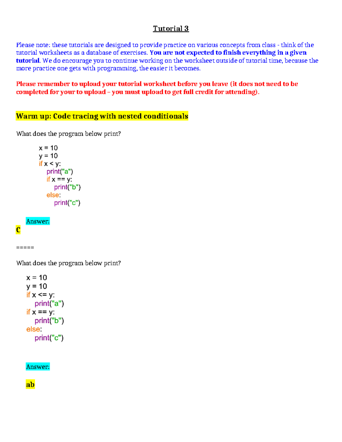 Tutorial-3-worksheet - Tutorial 3 Please note: these tutorials are ...