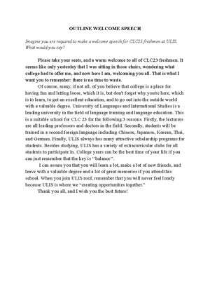 Welcome speech Public Speaking - Welcome speech for a new school year 1 ...