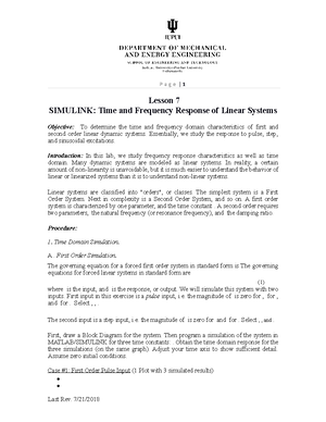 Modeling 1st2nd order systems - MODELING FIRST AND SECOND ORDER SYSTEMS IN SIMULINK First and ...