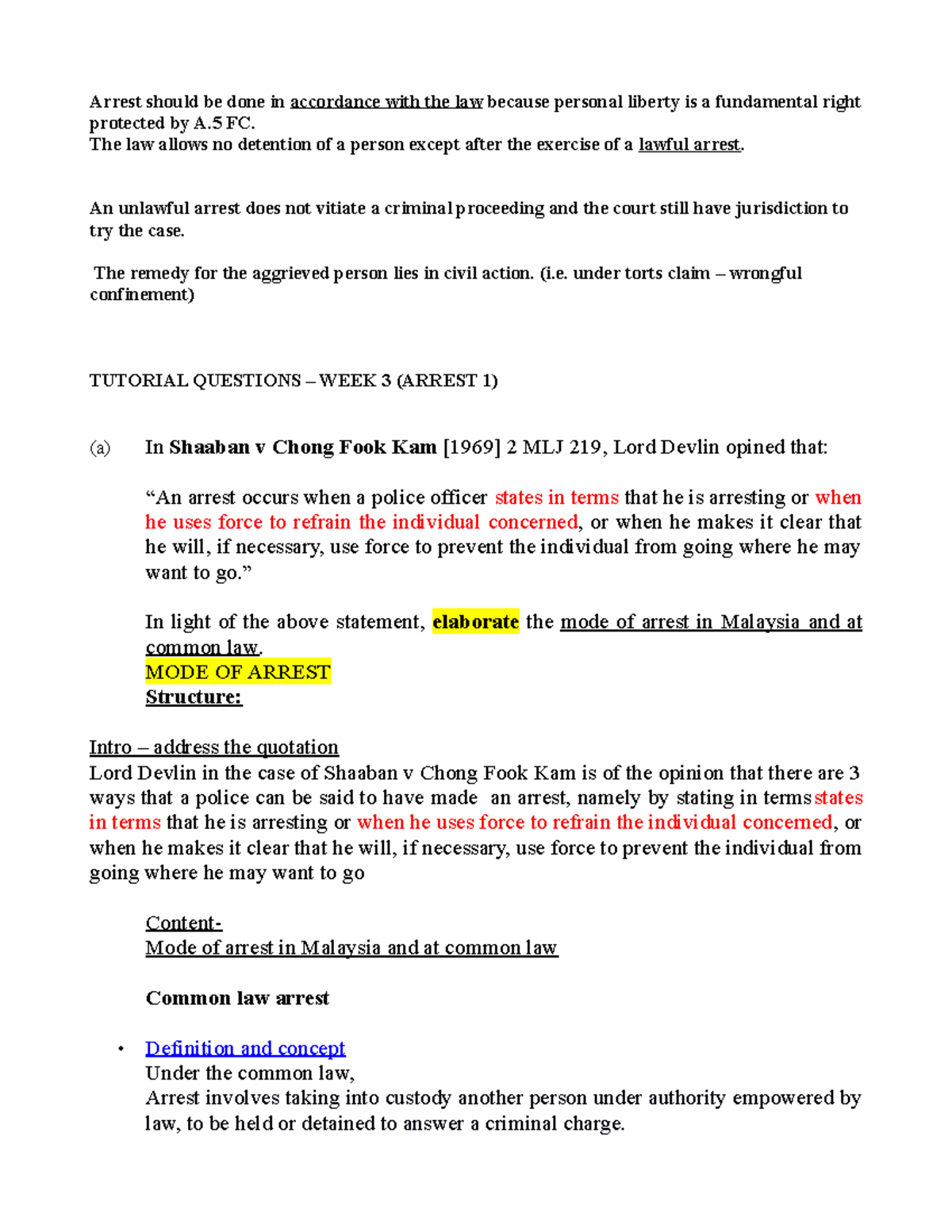Arrest Clean Format - Arrest should be done in accordance with the law ...