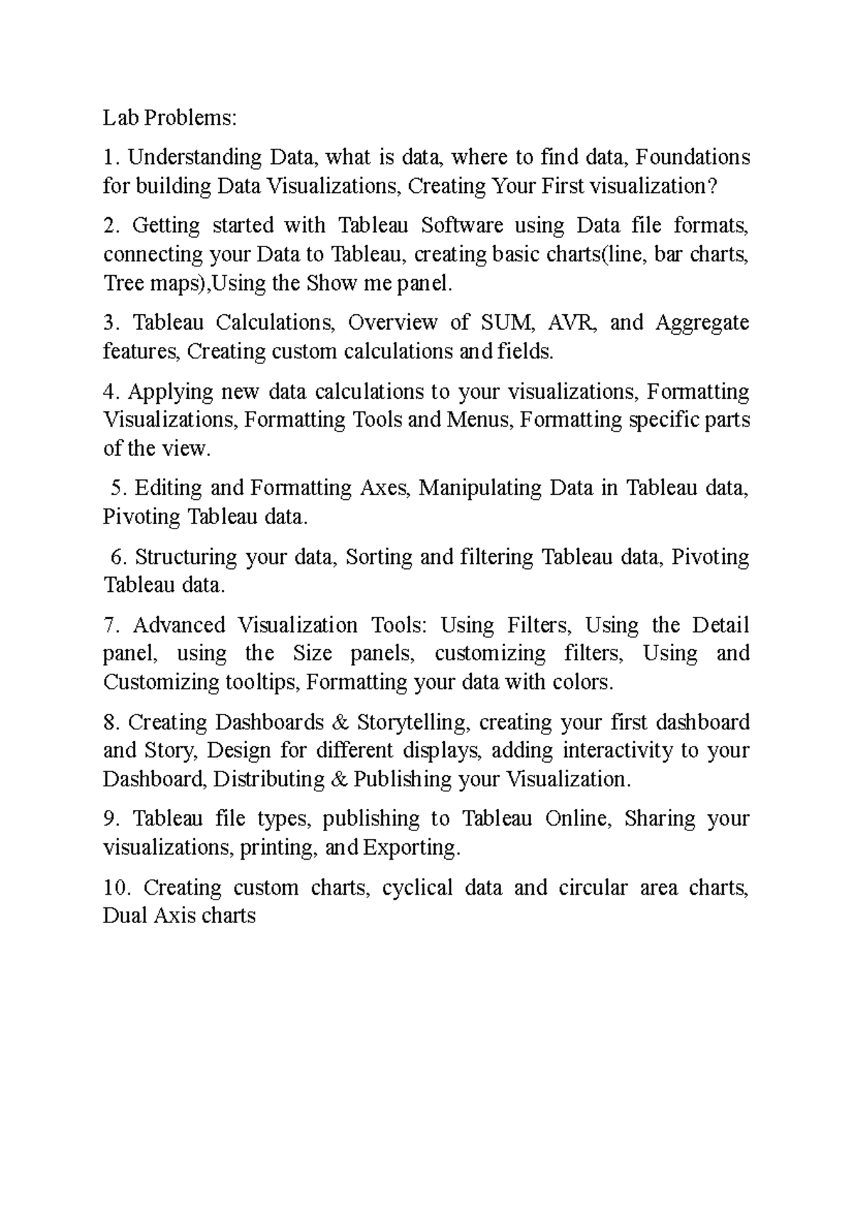 TABLEAU LAB PROBLEMS - Lab Problems: Understanding Data, what is data ...