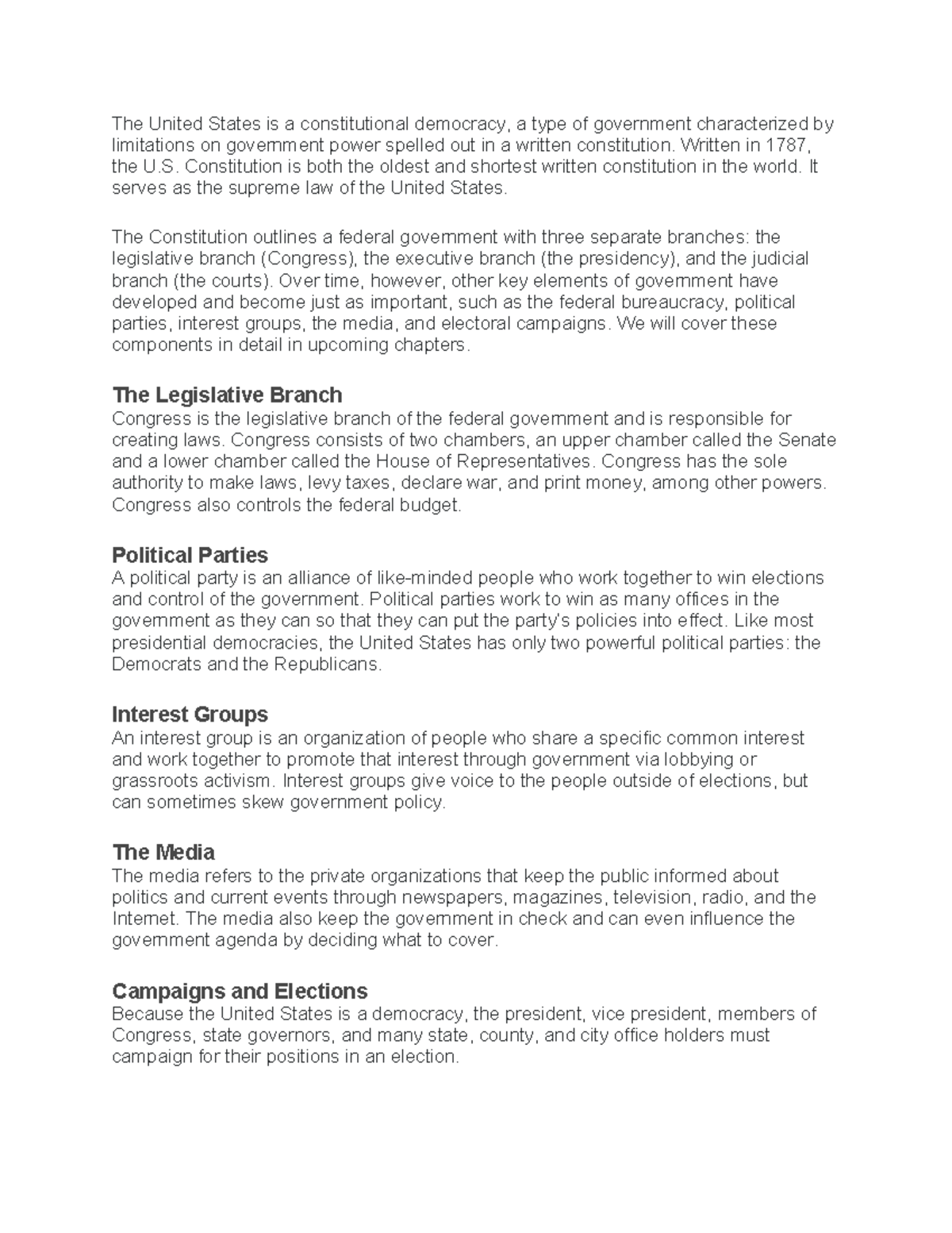 POS-110 Study Mat - Summary American Government - The United States is ...