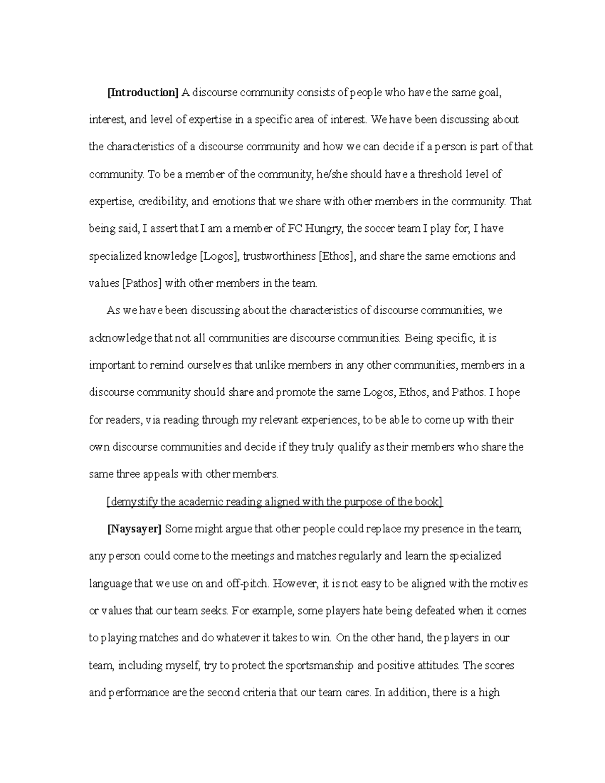 Introduction and Naysayer - [Introduction] A discourse community ...