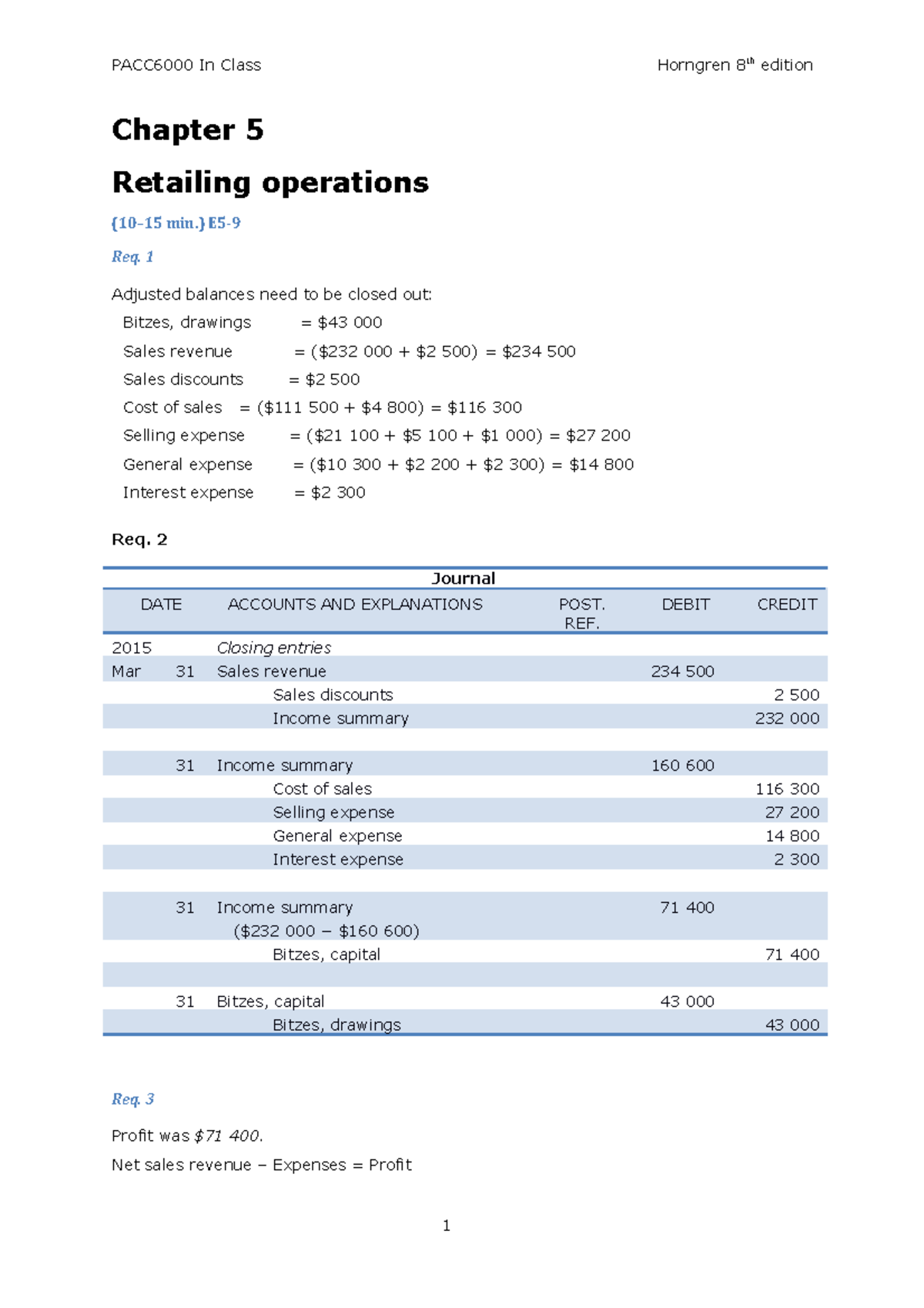 Topic 5 solution Class Activities - Chapter 5 Retailing operations (10–15 min.) E5- Req. 1 ...