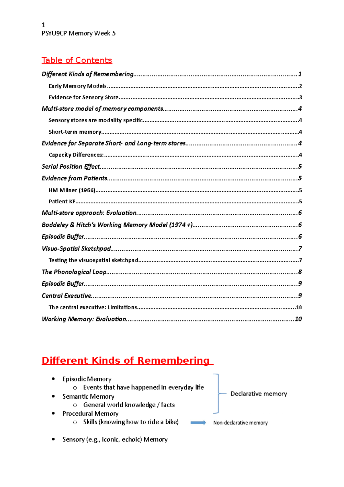 PSYU9CP Memory Week 5 - PSYU9CP Memory Week 5 Table of Contents ...