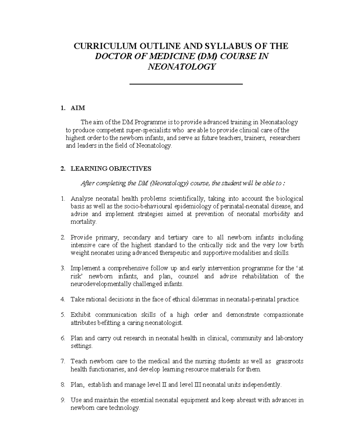 DM Curricullum 040310 - CURRICULUM OUTLINE AND SYLLABUS OF THE DOCTOR ...