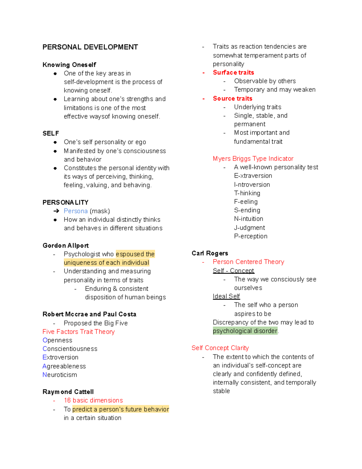 Personal Development - Perdev shs notes - PERSONAL DEVELOPMENT Knowing ...