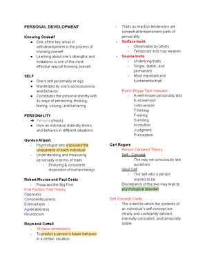 Personal Development - perdev notes - PERSONAL DEVELOPMENT Knowing ...