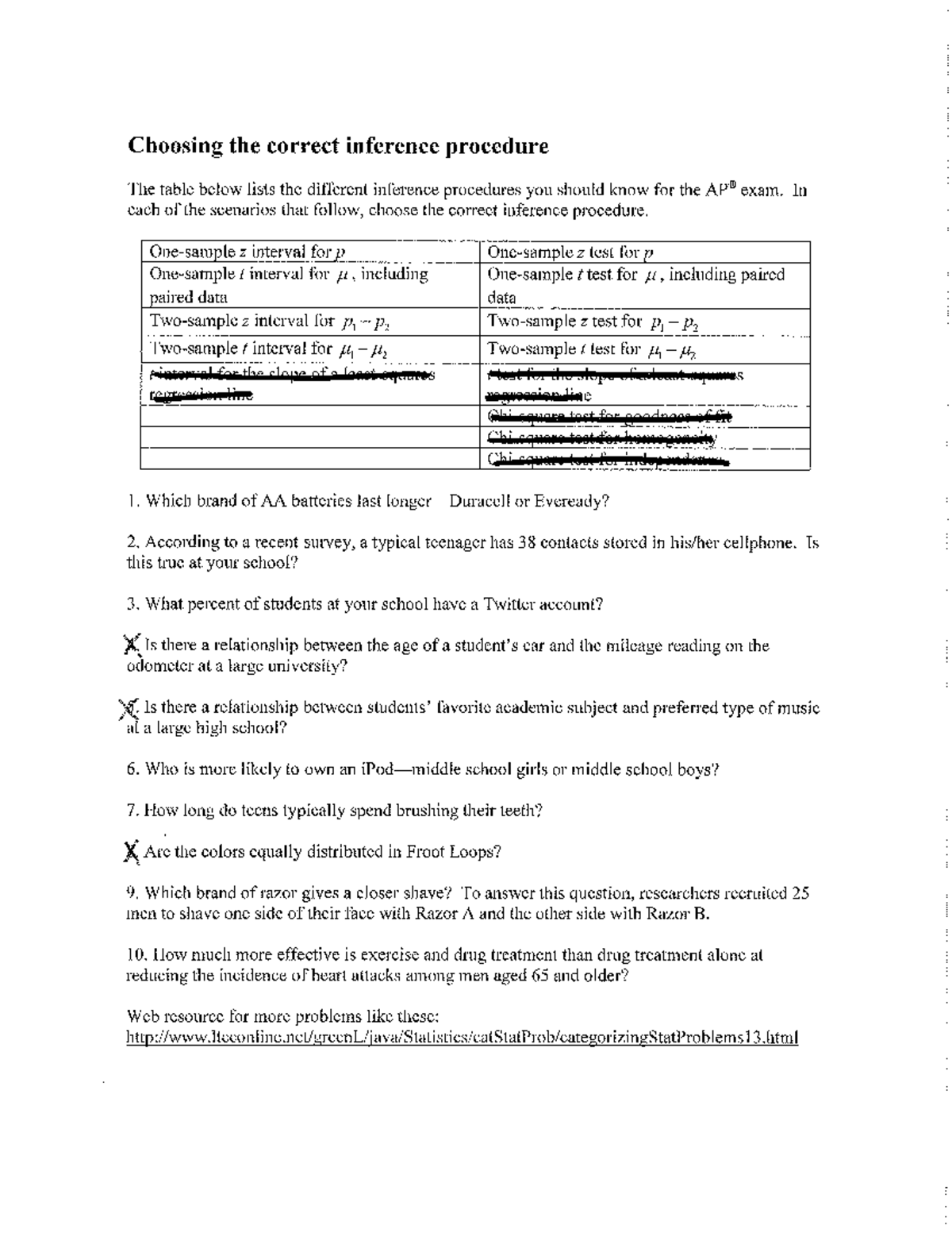 Which Inference to Use - AP Statistics - BPA 111 - Studocu