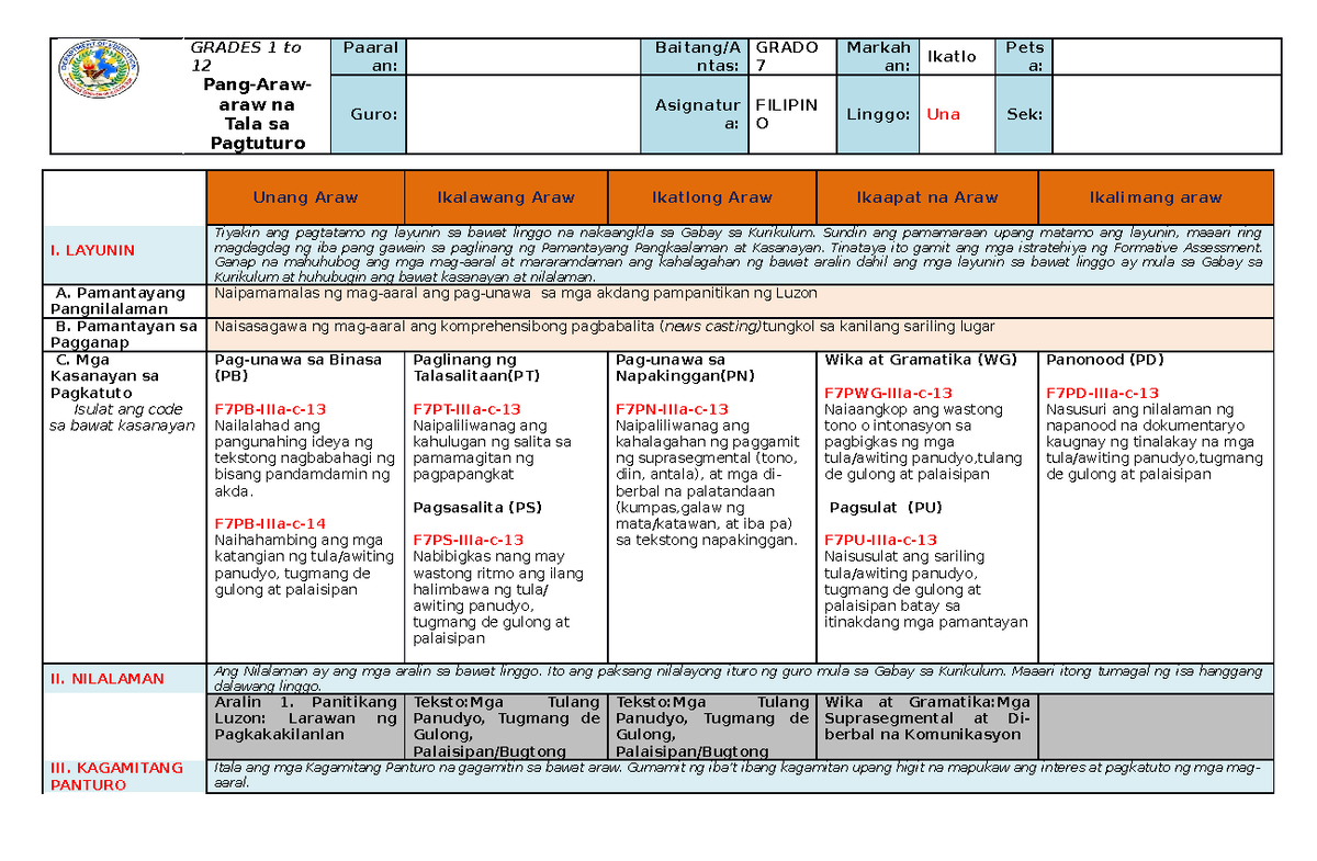 Aralin 3 - activity sheet - GRADES 1 to 12 Pang-Araw- araw na Tala sa ...