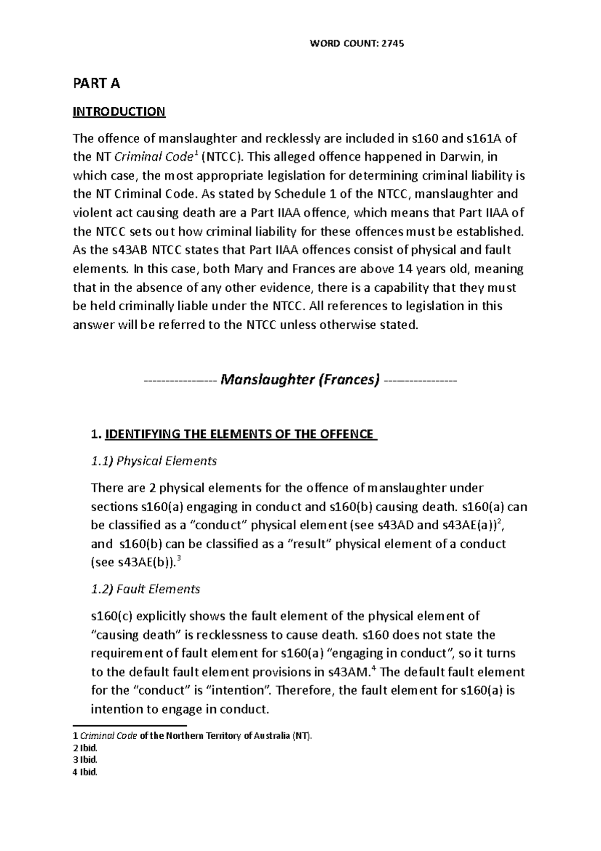 Elements of Manslaughter and Recklessness in Criminal Liability - Studocu