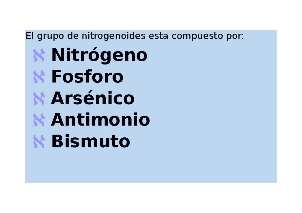 El grupo de nitrogenoides esta compuesto por - También se halla combinado, combinando compuestos ...