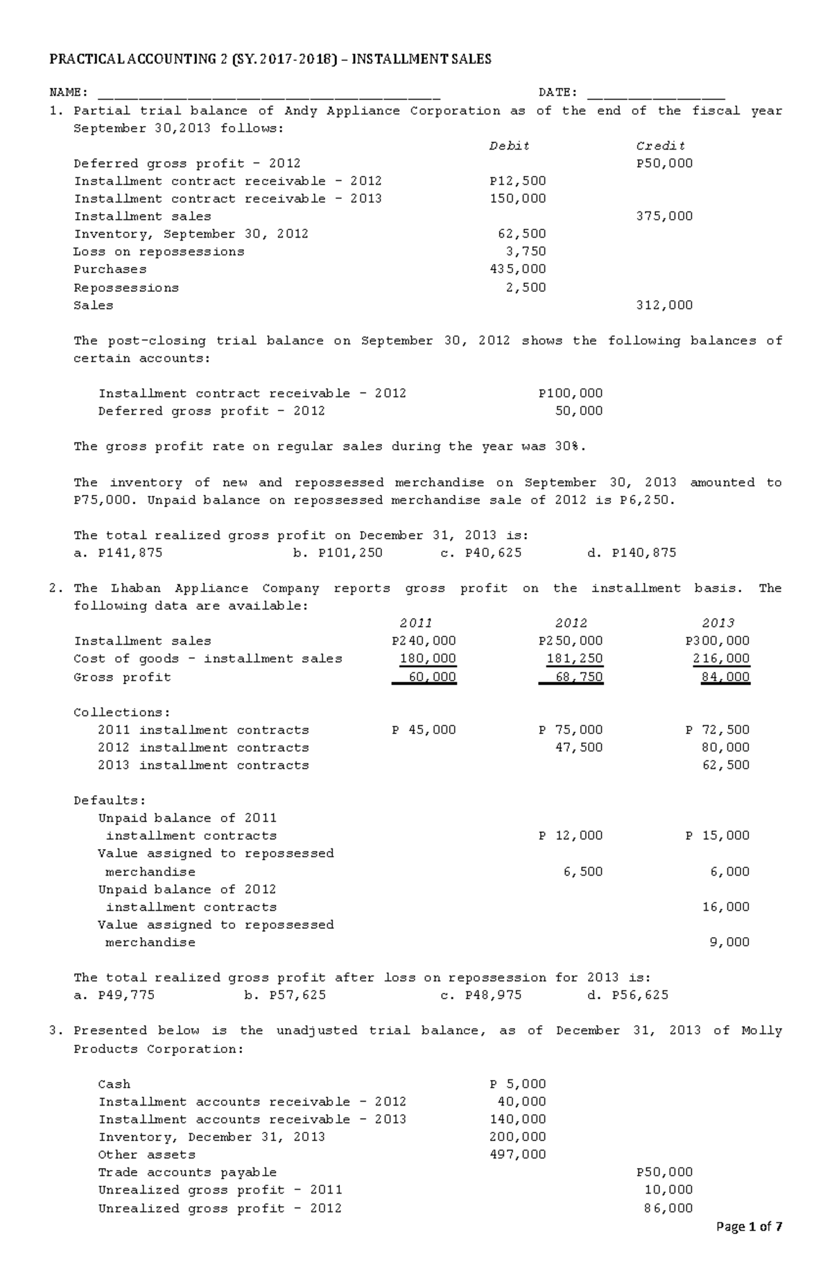 accounting installment quiz Pdfcoffee - bs management accounting - Studocu