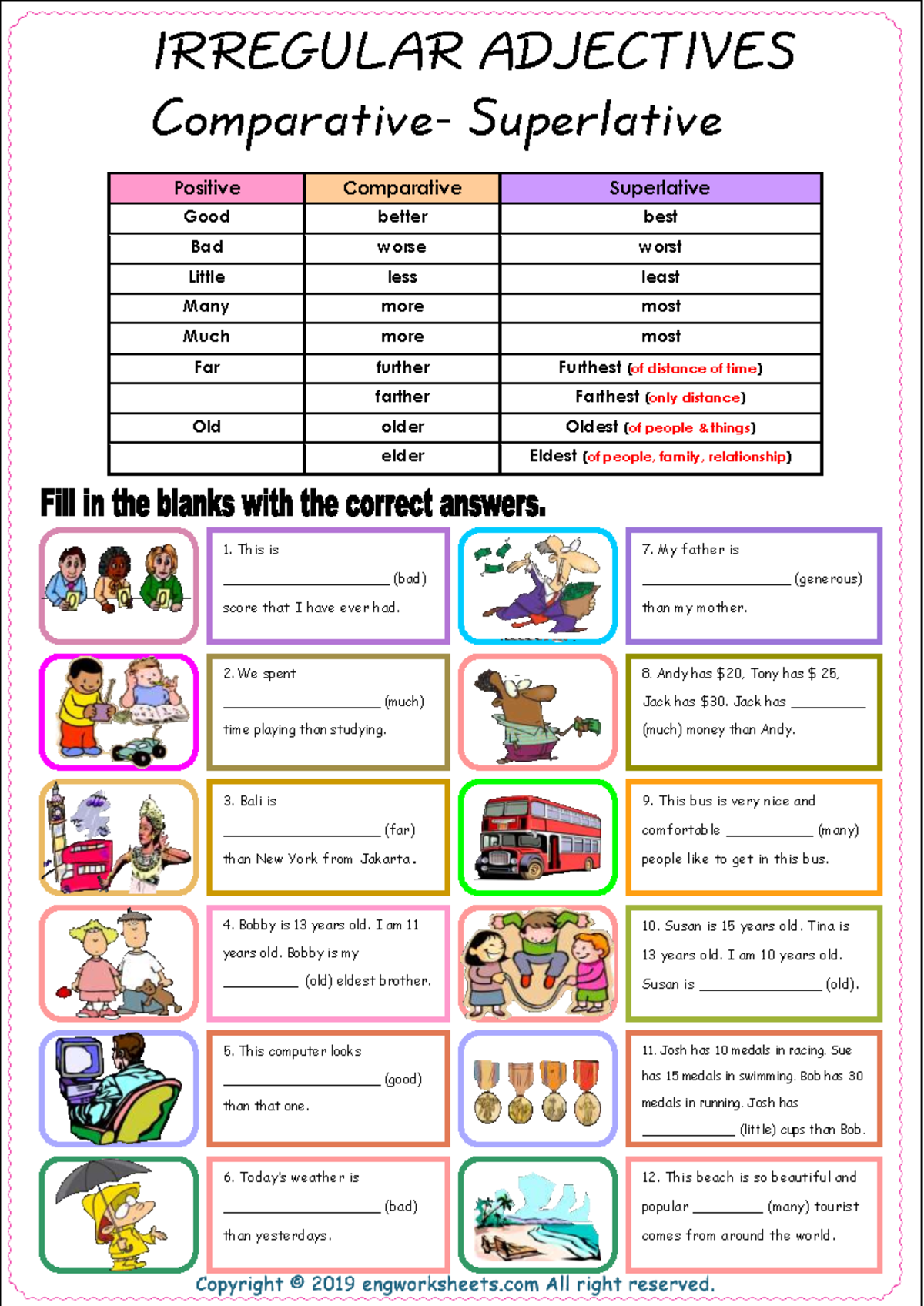 Irregular adjectives - ZZZ - Positive Comparative Superlative Good ...