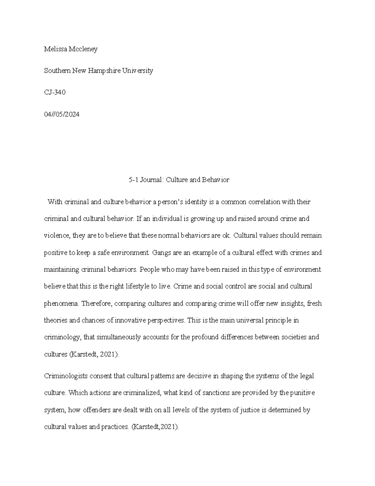 Cj journal 5-1 3 - coursework 340 cj 513 - Melissa Mccleney Southern New Hampshire University CJ ...