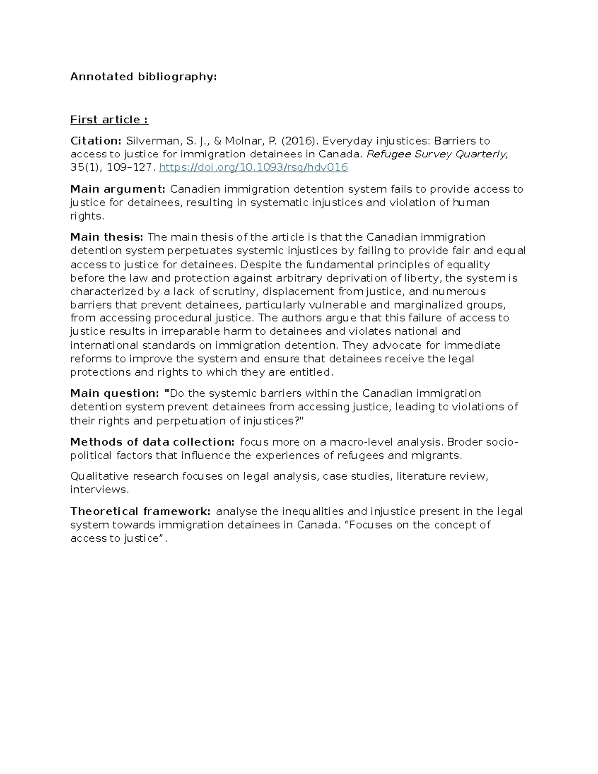 Annotated bibliography - Annotated bibliography: First article ...