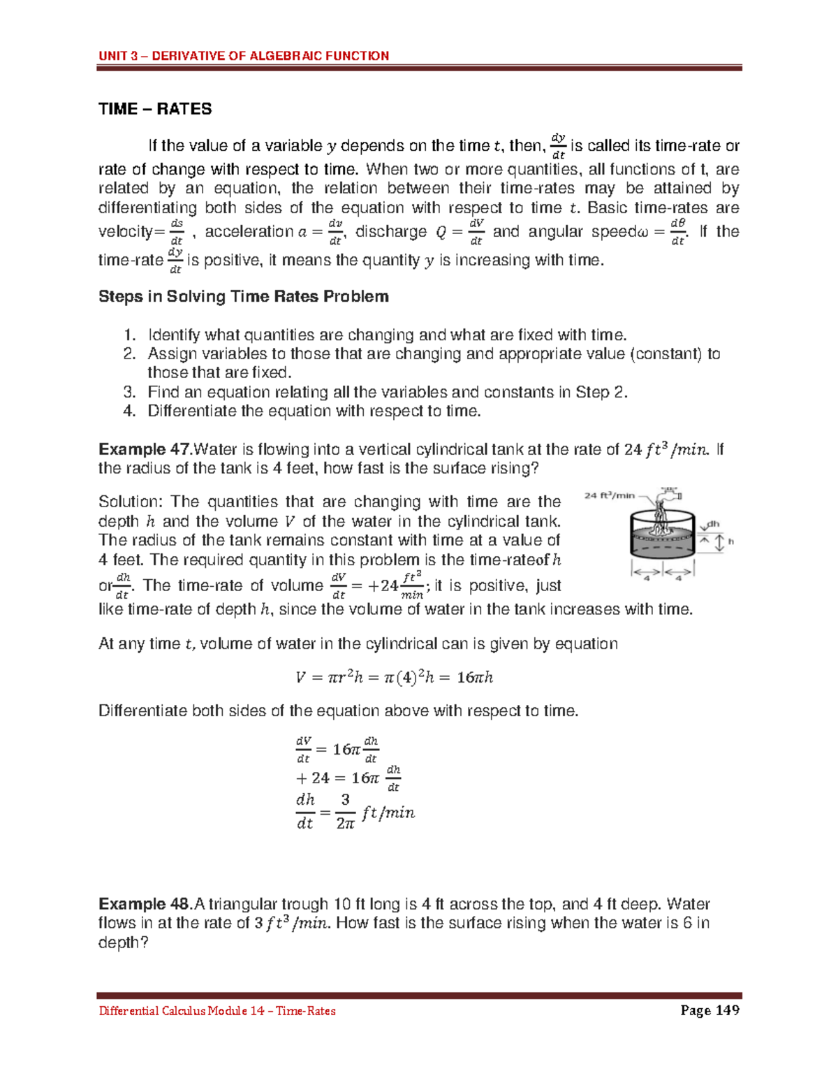 UNIT 3 Module 14 - TIME – Rates - TIME – RATES If the value of a ...