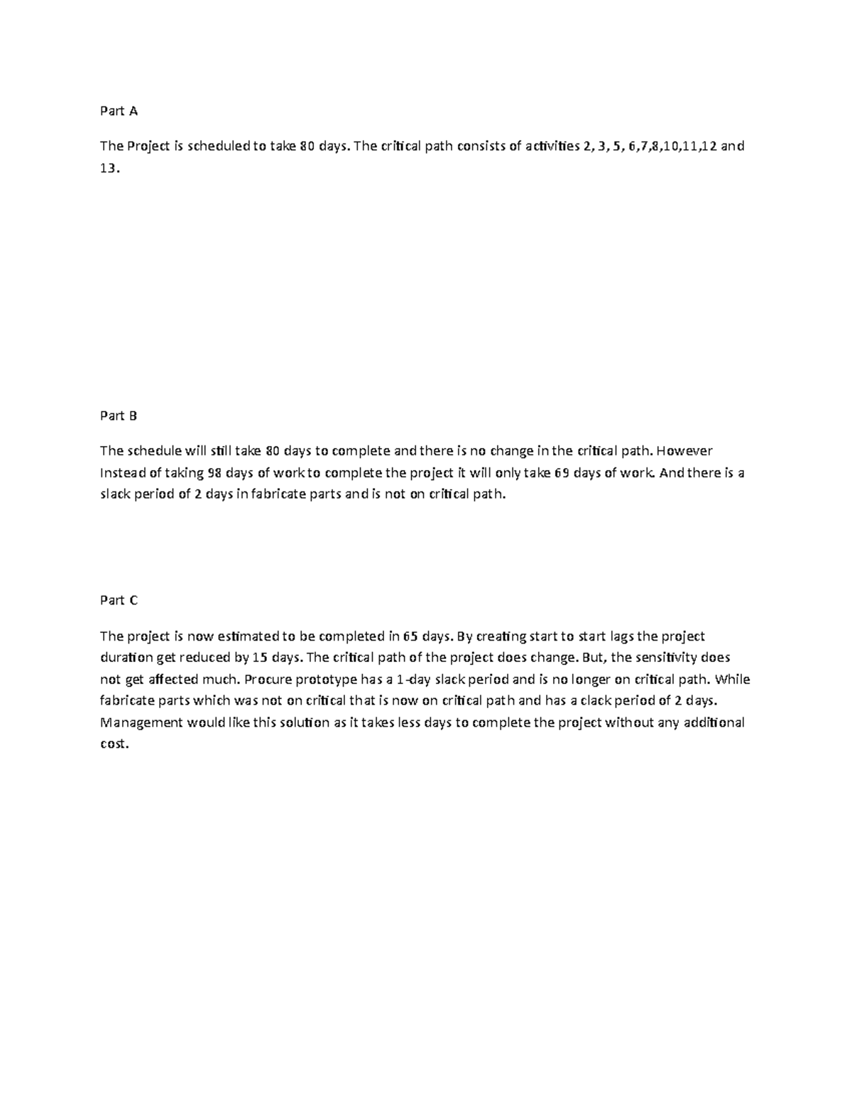 Bonus assignments - Part A The Project is scheduled to take 80 days ...