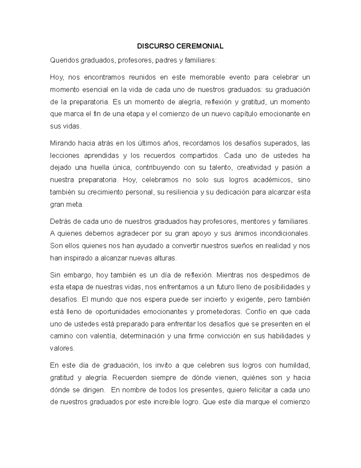 Discurso ceremonial - nclsñaña - DISCURSO CEREMONIAL Queridos graduados ...