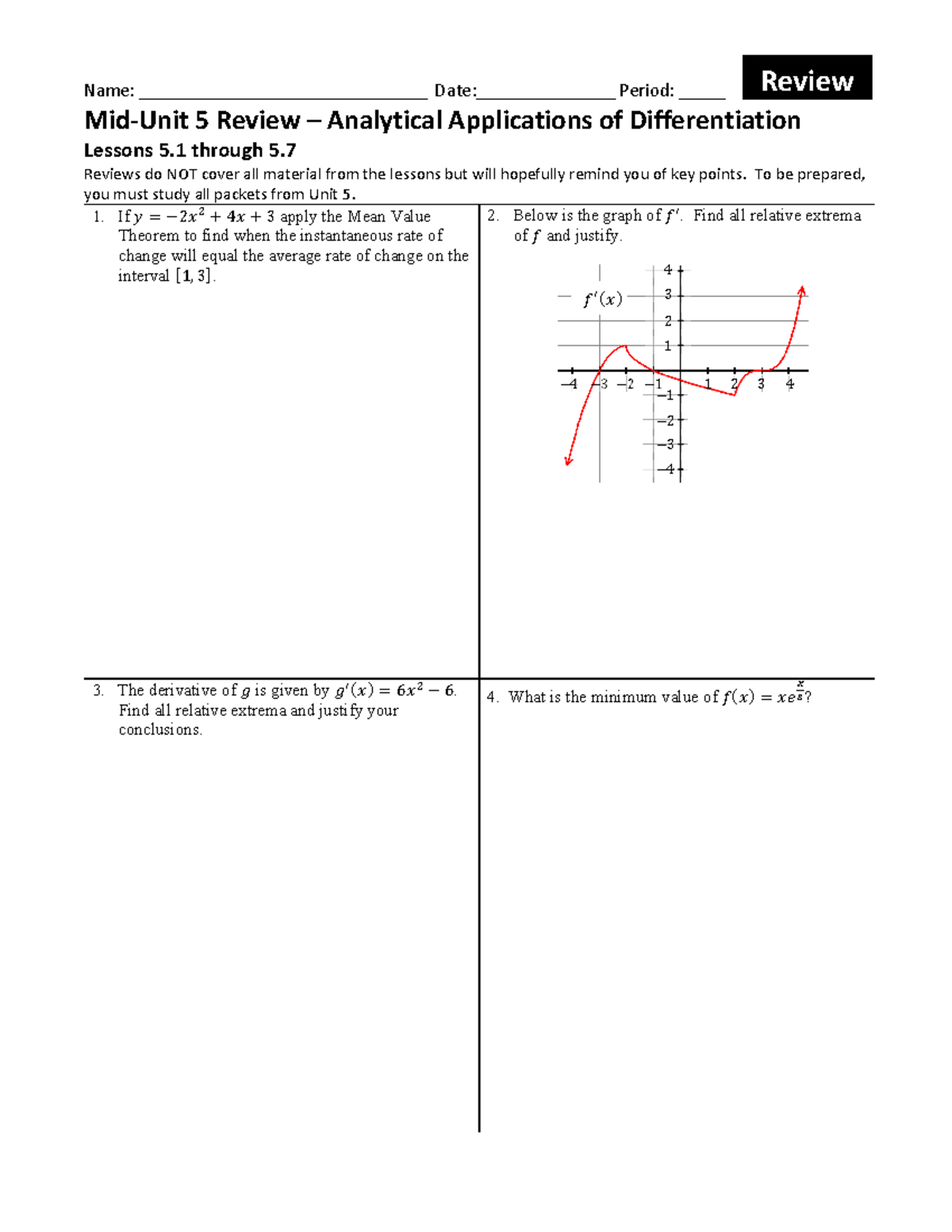 CALC L5.MUR Packet 2 - math booklet - Name: _______________________________ Date ...