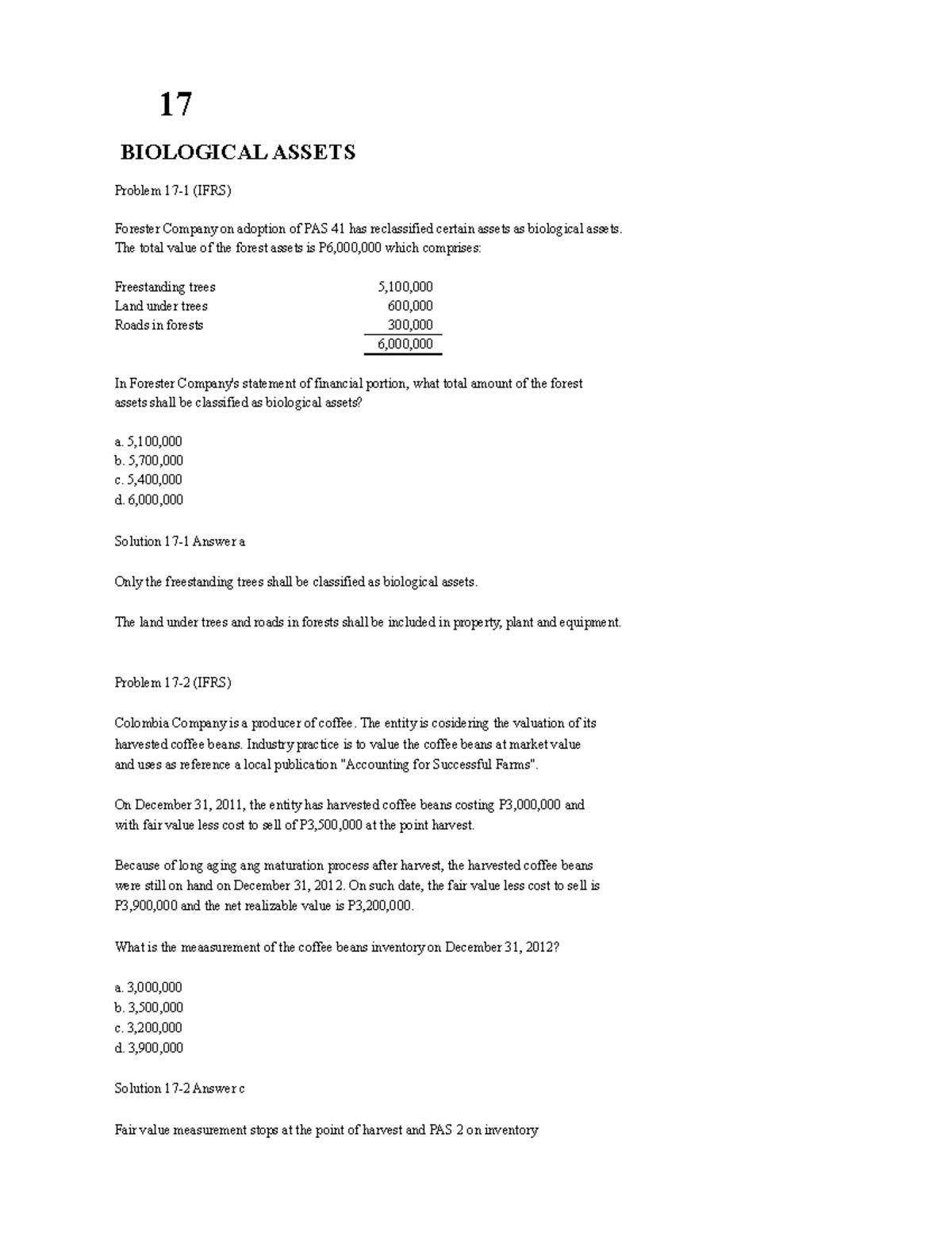 Biological Asset - ( 17 ) BIOLOGICAL ASSETS Problem 17-1 (IFRS ...