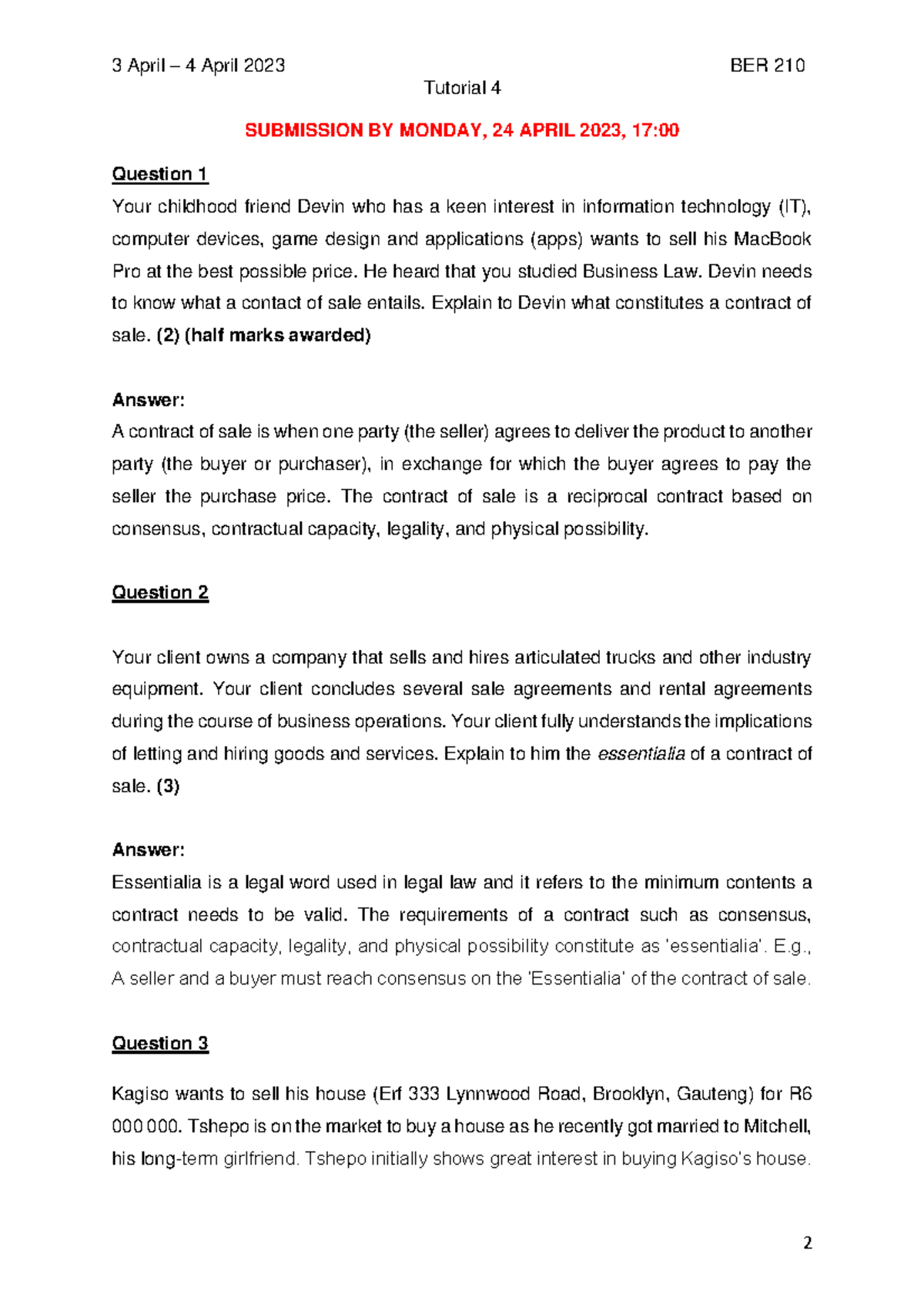 Submission business law Tutorial 4 - Tutorial 4 SUBMISSION BY MONDAY, 24 APRIL 2023, 17 ...