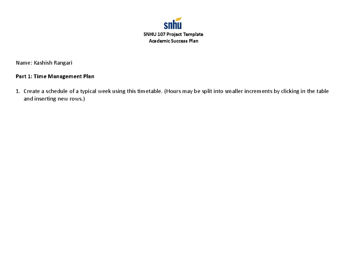 SNHU 107 Project Template - SNHU 107 Project Template Academic Success ...