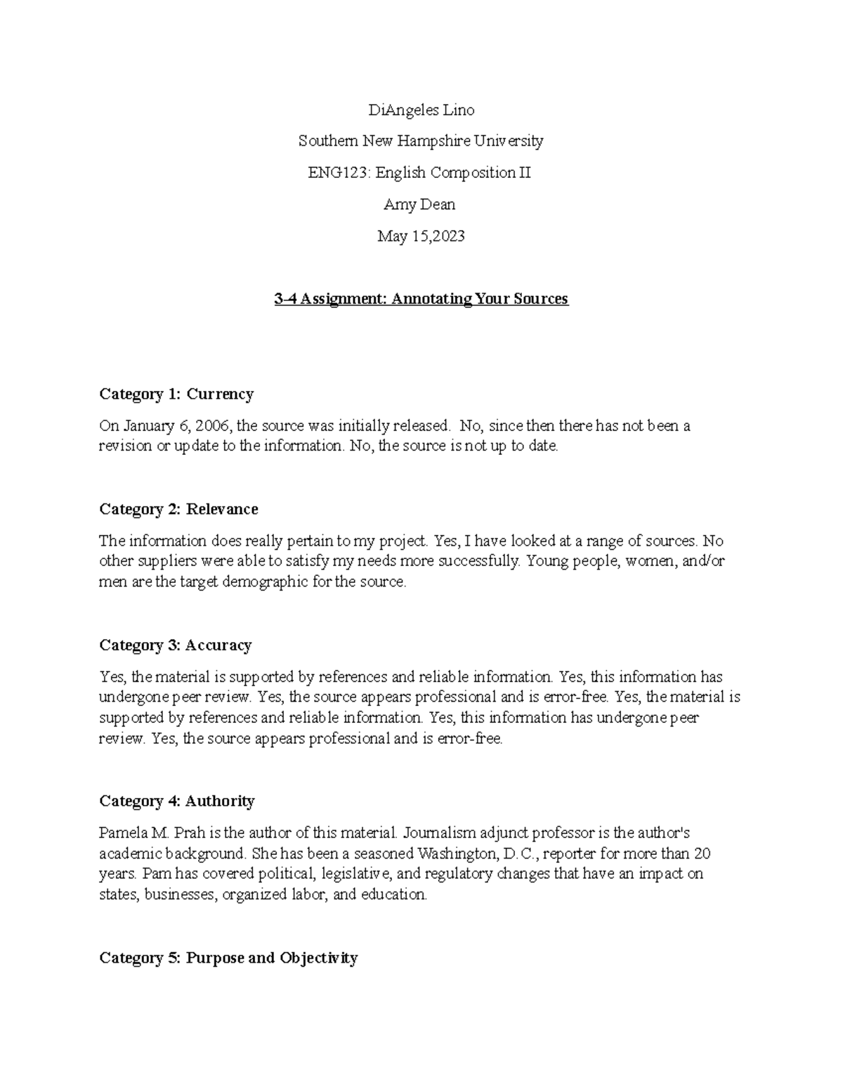 3 4 Assignment Annotating Your Sources Diangeles Lino Southern New