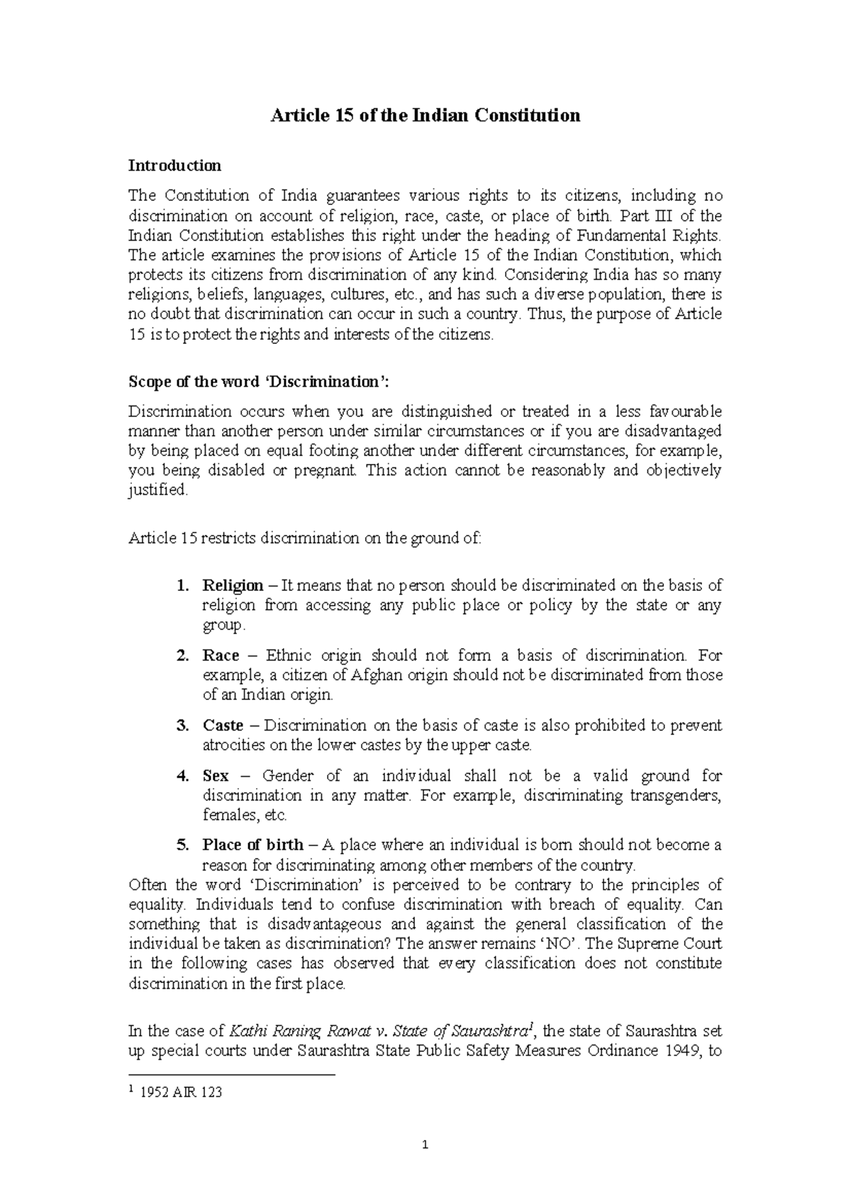 Article 15 - class notes - Article 15 of the Indian Constitution ...