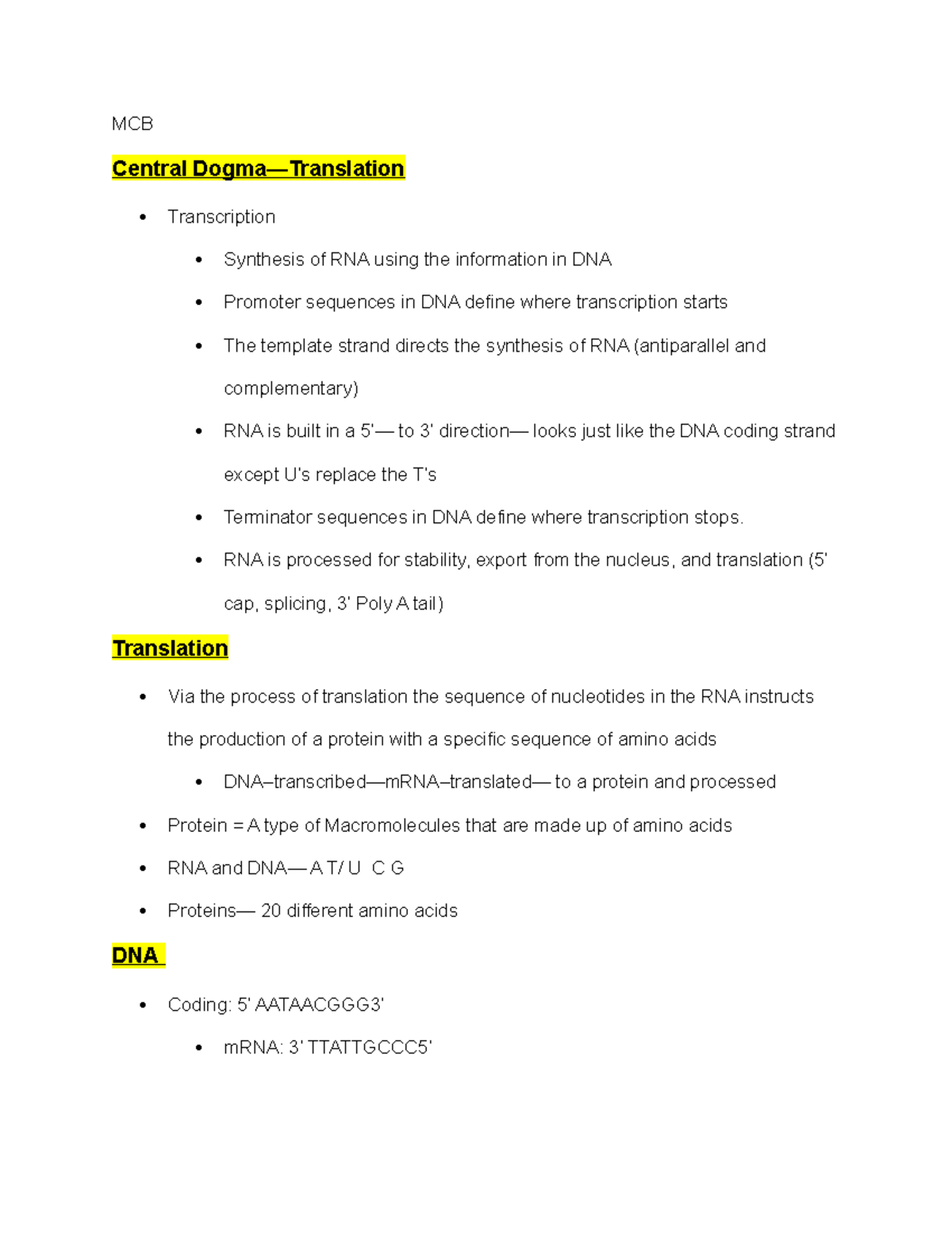 MCB DAY10 - Central Dogma-translation - MCB Central Dogma—Translation ...