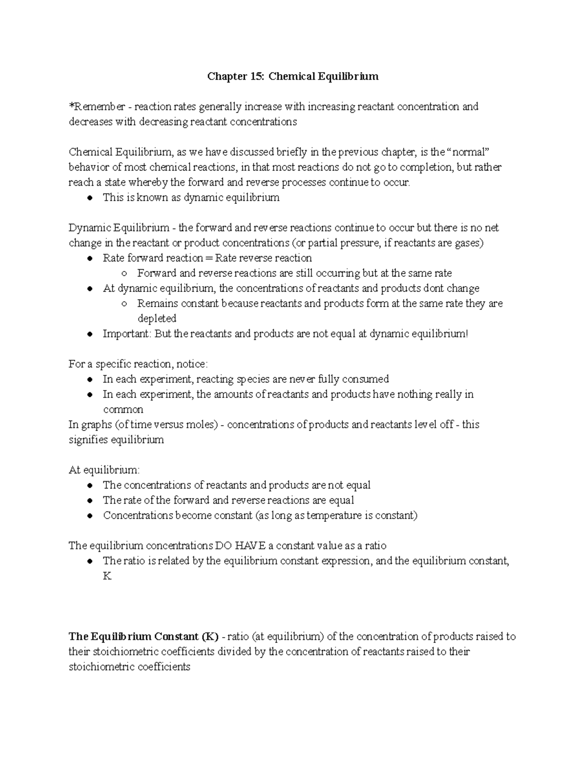 Chapter 15 Chemical Equilibrium - Chapter 15: Chemical Equilibrium ...