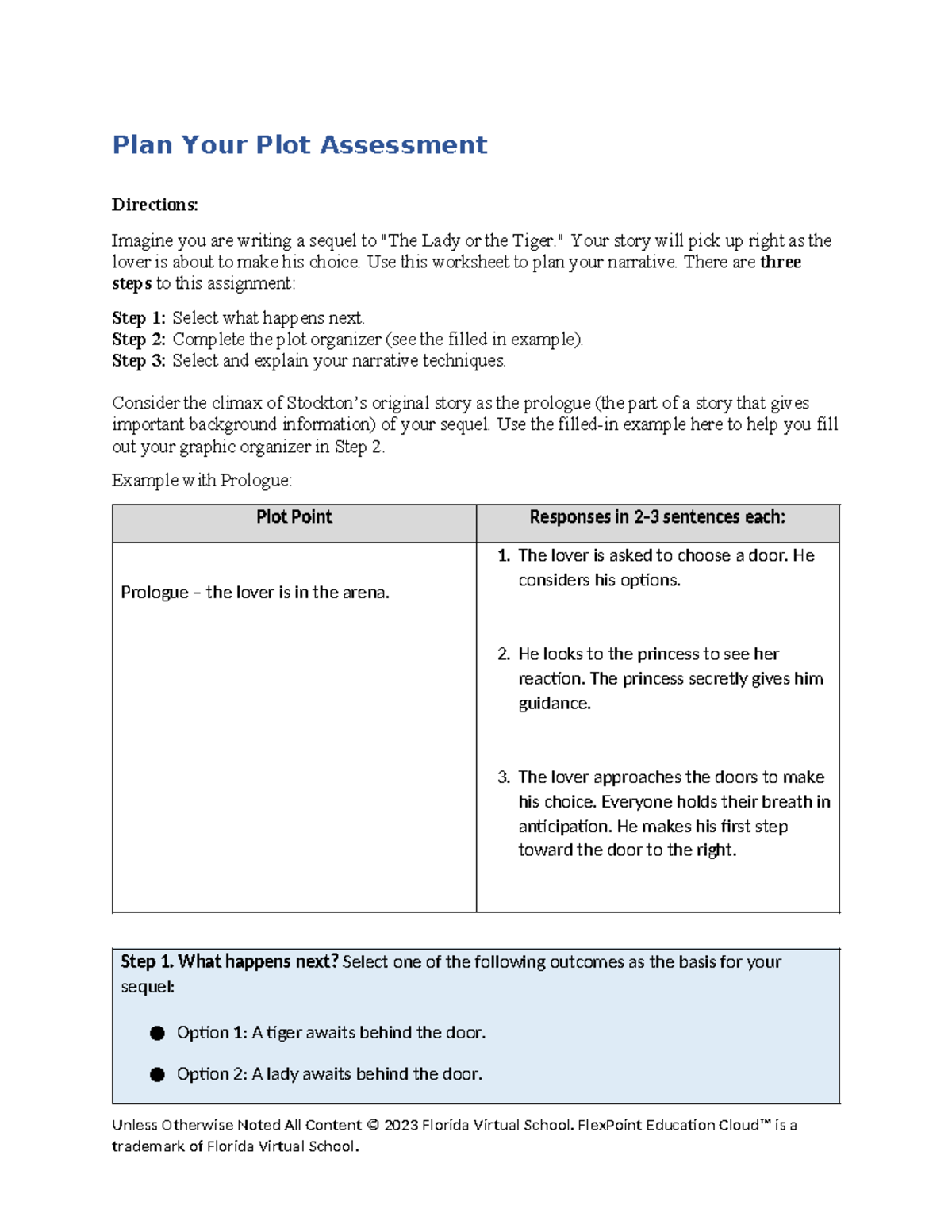 Plan your plot assess rubric - Plan Your Plot Assessment Directions ...