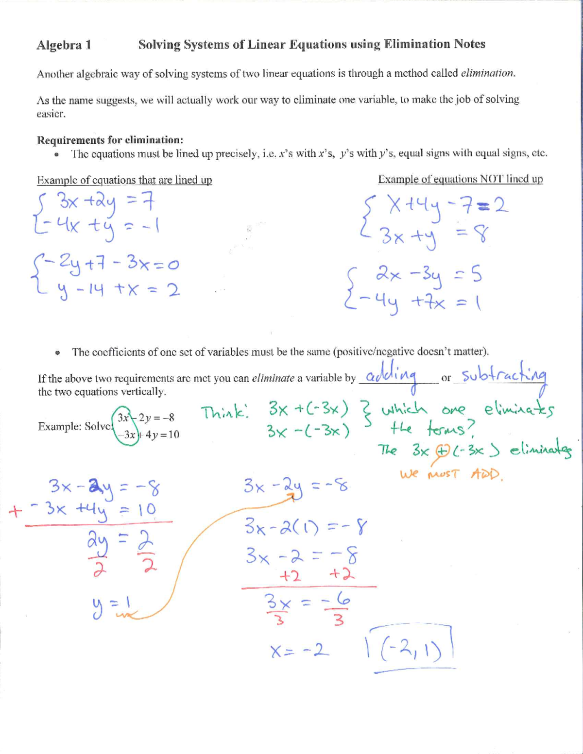 11-02-16. Solve Systems via Elimination Notes Completed - Studocu